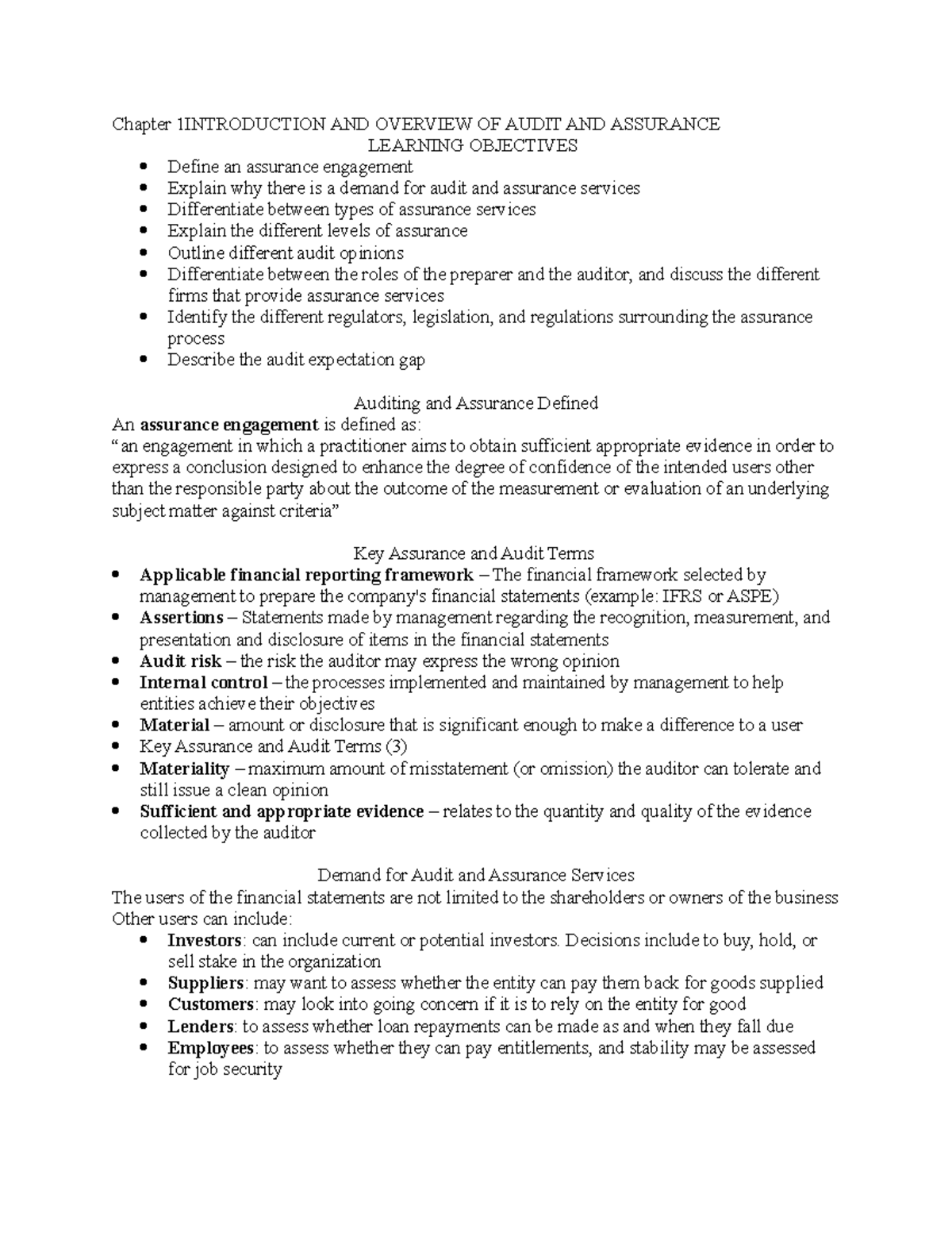 Ch1 note - Abiodun Isiaka - Chapter 1INTRODUCTION AND OVERVIEW OF AUDIT AND ASSURANCE LEARNING ...
