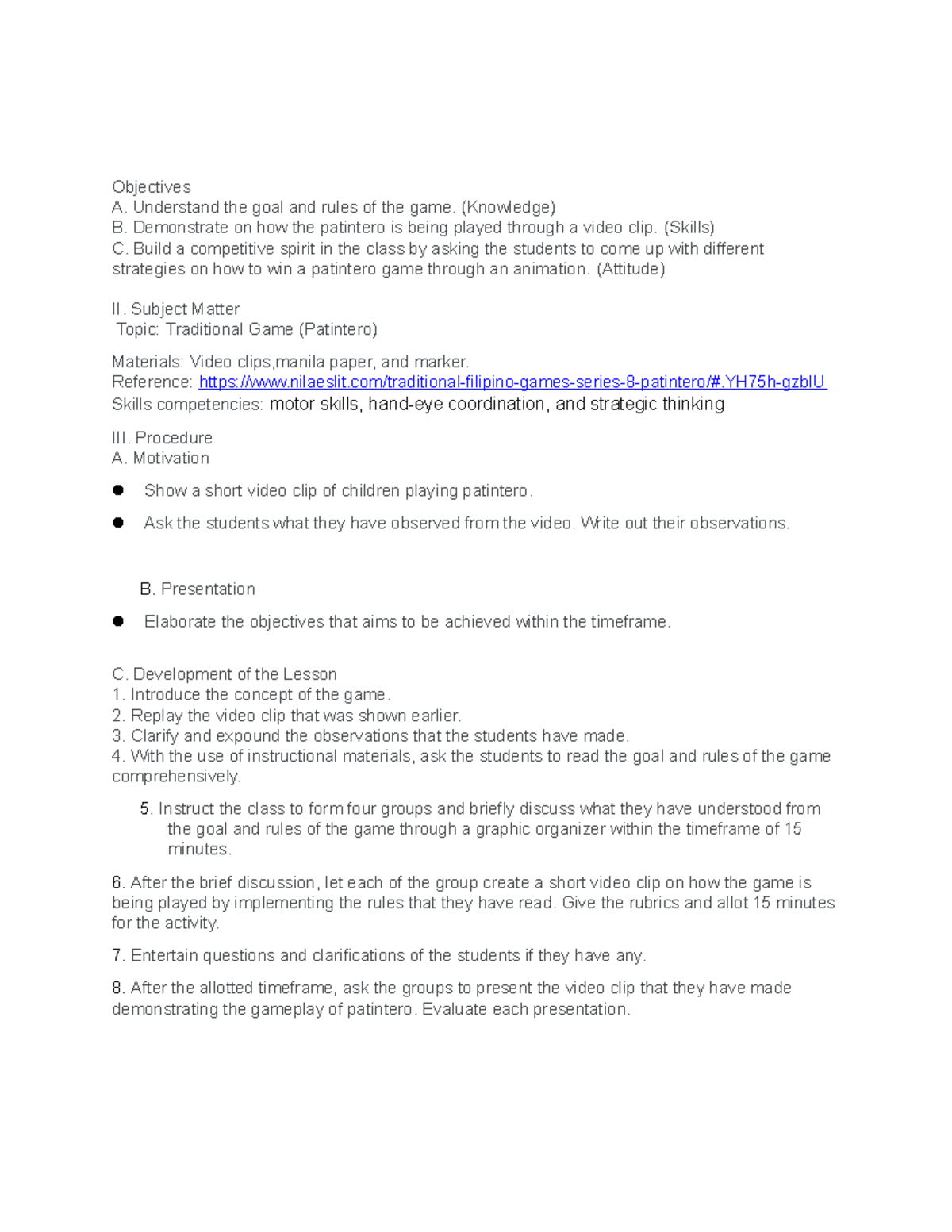 Tpack Lesson PLAN - I HOPE THIS MAY HELP YOU! - Objectives A ...