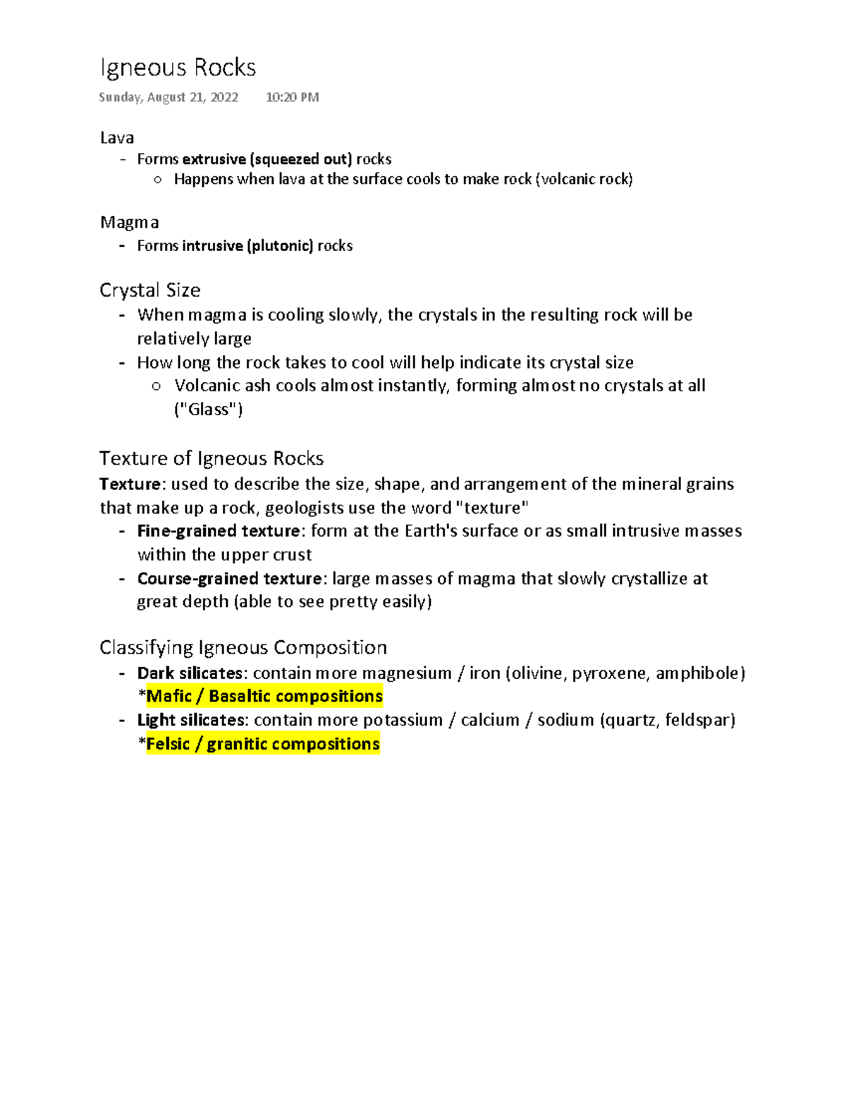 Igneous Rocks - Lava Forms extrusive (squeezed out) rocks Happens when ...