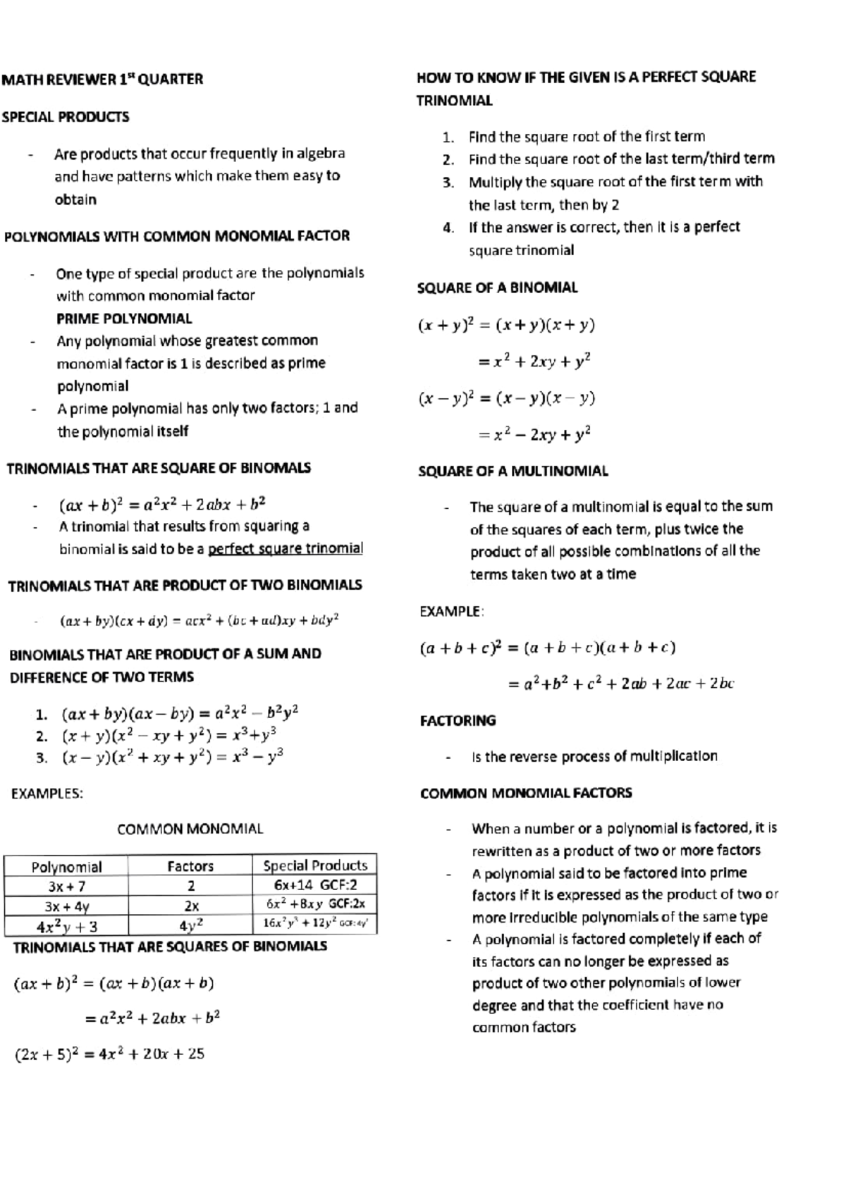 Reviewer Math 3 - Good. - MATH REVIEwER 1" QUARTER HOW TO KNow IF THE ...
