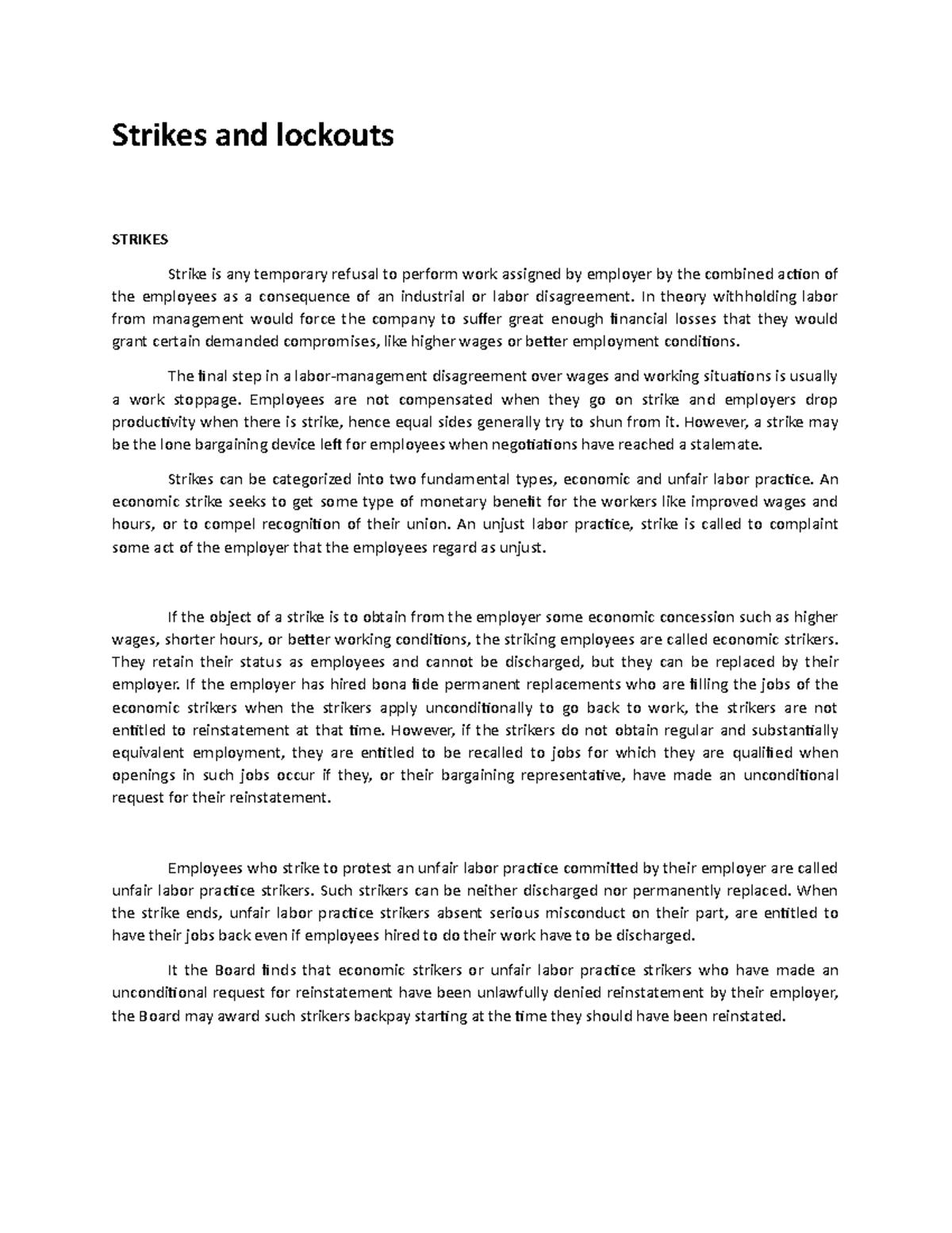 Strikes-and-lockouts - Strikes and lockouts STRIKES Strike is any ...