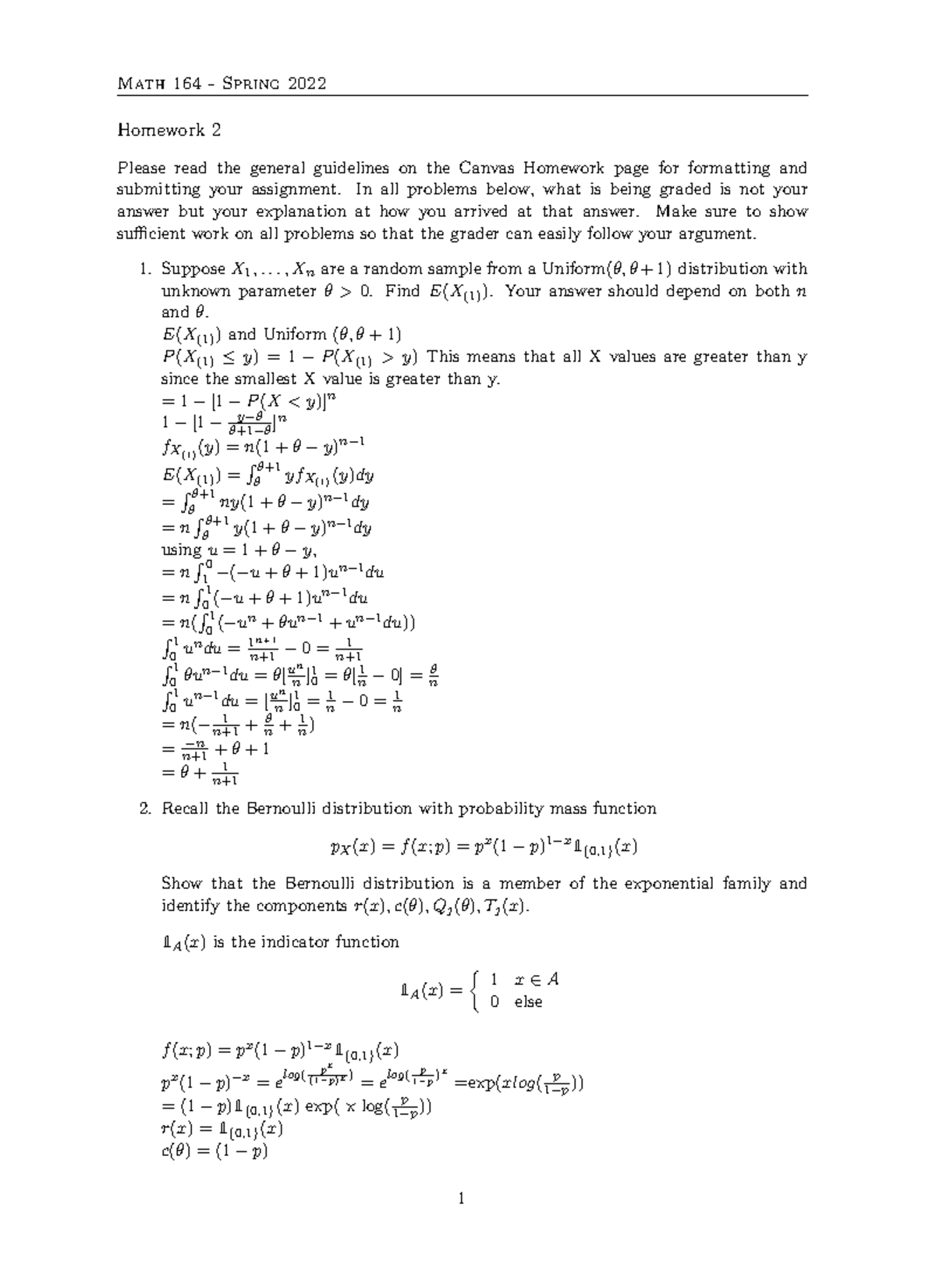 164Homework 02 - Assignment - Math 164 - Spring 2022 Homework 2 Please read the general ...