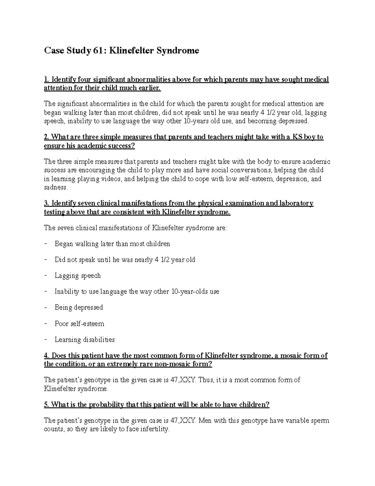 Case study 61 and 62 - Case Study 61: Klinefelter Syndrome Identify ...