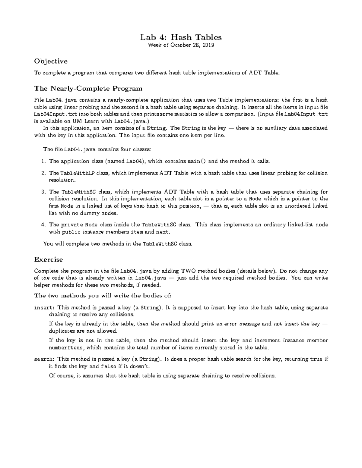 Lab04-COMP2140-Fall2019 - Lab 4: Hash Tables Week of October 28, 2019 ...