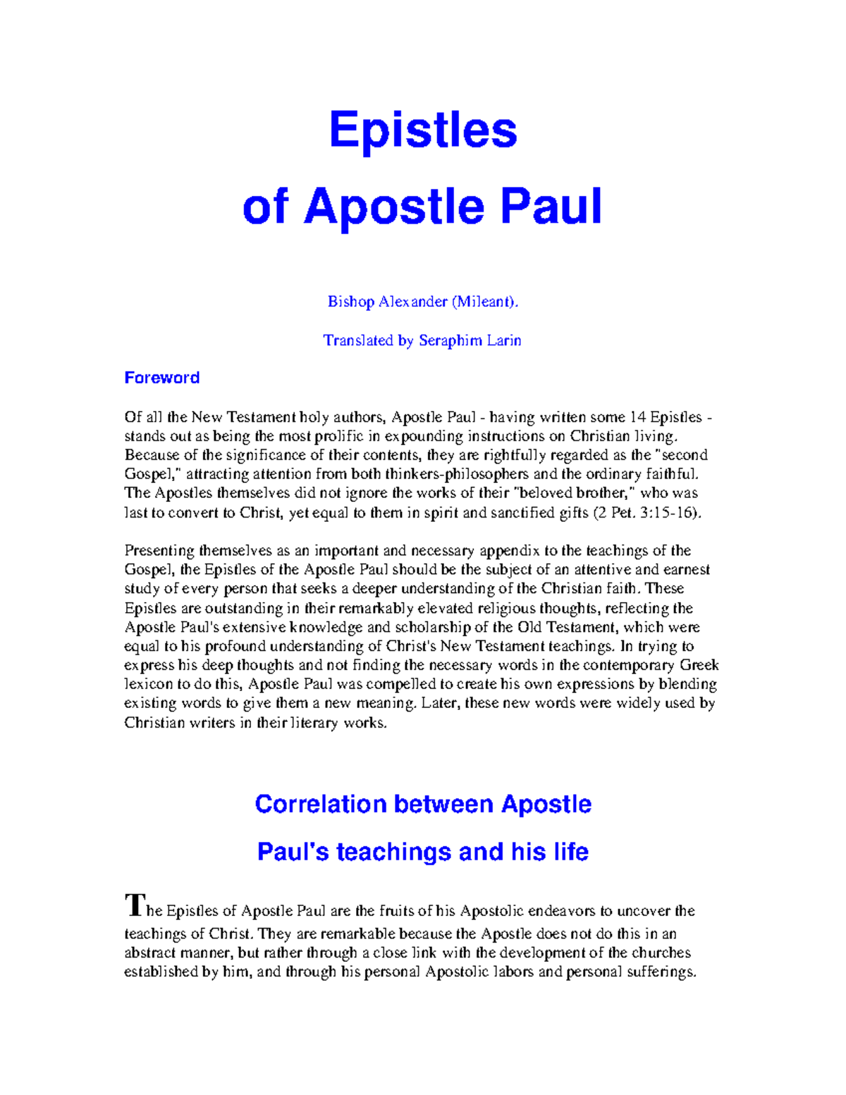 Epistles of St Paul - Practical - Epistles of Apostle Paul Bishop ...