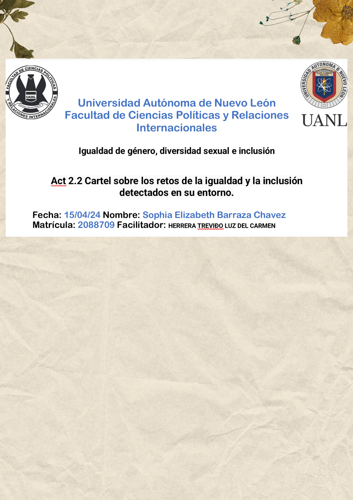IGDSI Act 2.2 Cartel sobre los retos de la igualdad y la inclusión detectados en su entorno ...