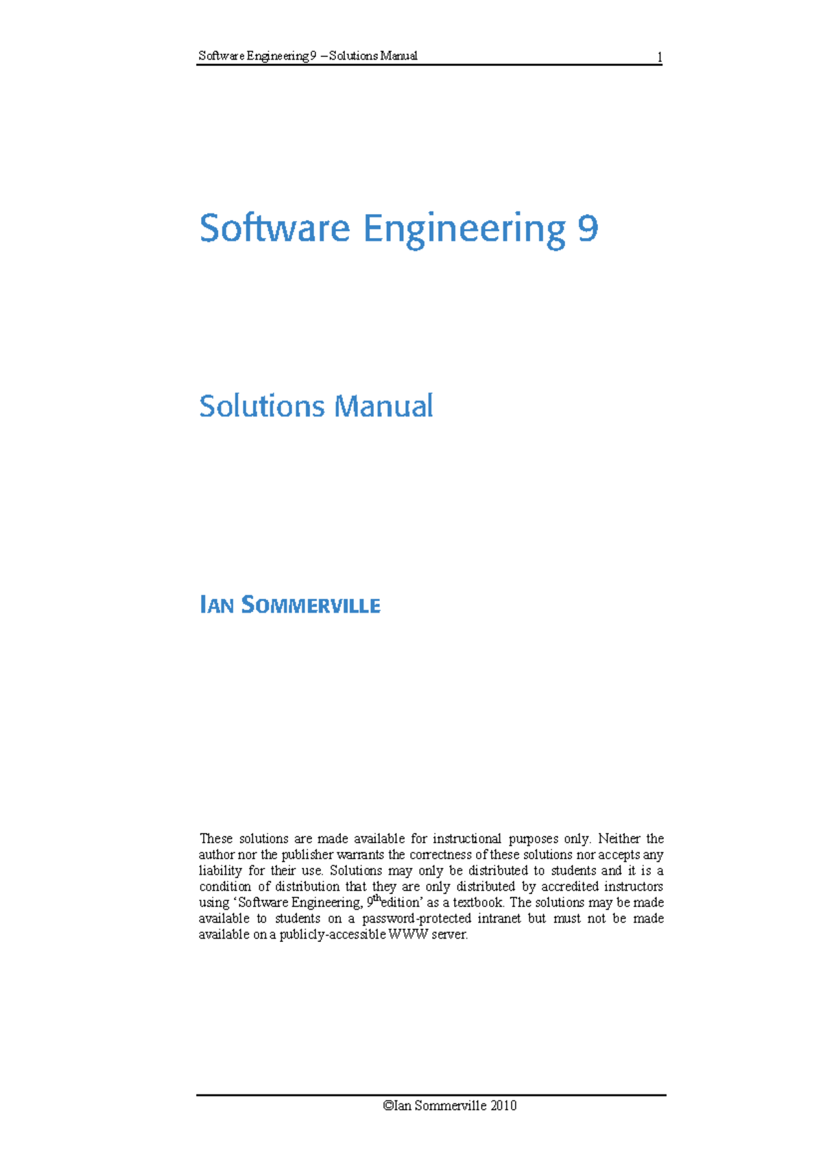 Software Engineering 9 Solutions Manual - Software Engineering 9 3 Solutions Manual 1 Software ...