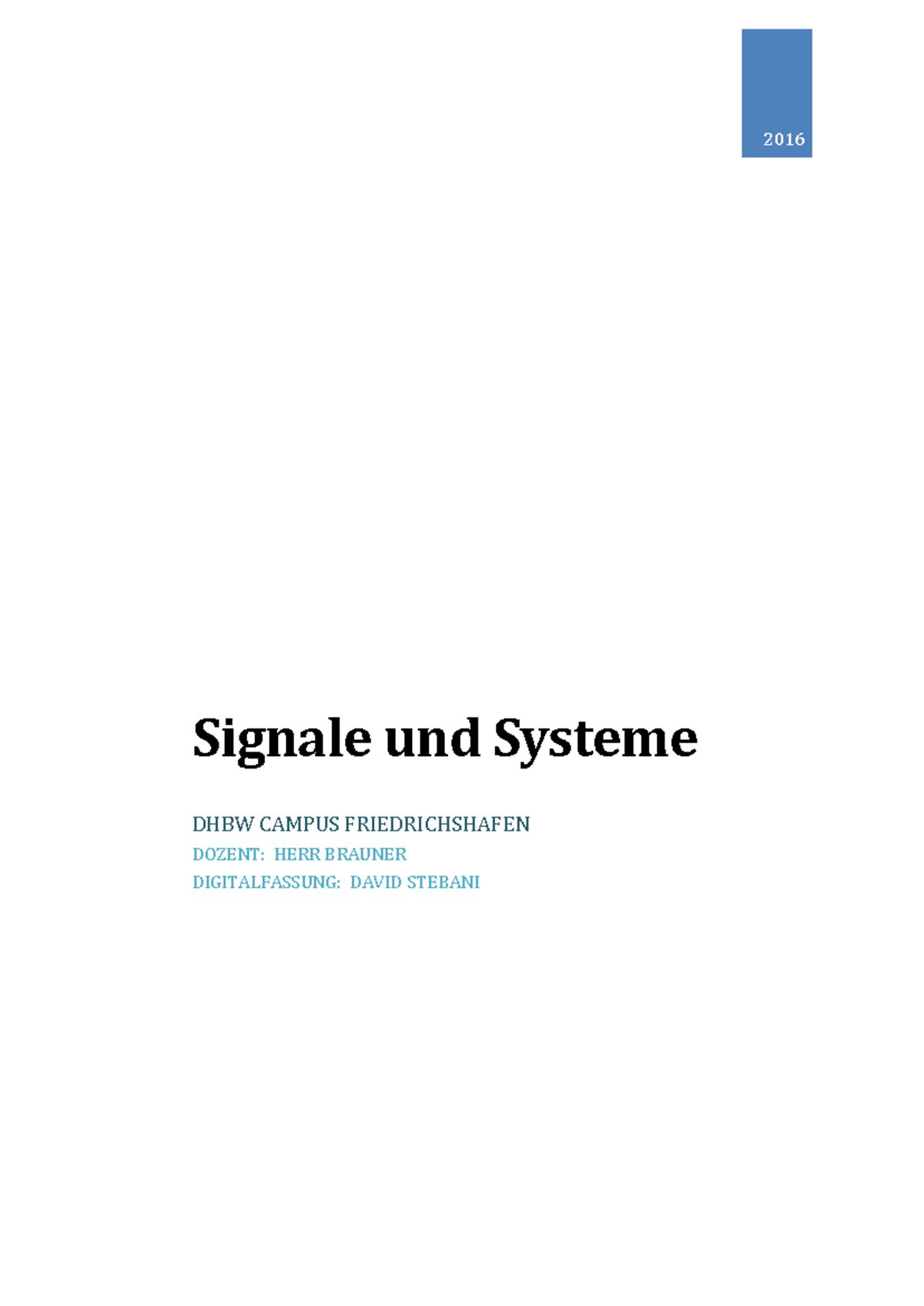 Skript Signale und Systeme - 2016 Signale und Systeme DHBW CAMPUS ...