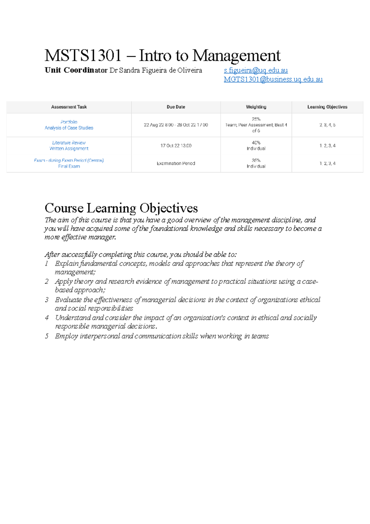 MGTS1301 - My course notes for Intro to Management. Taken Semester 2 ...