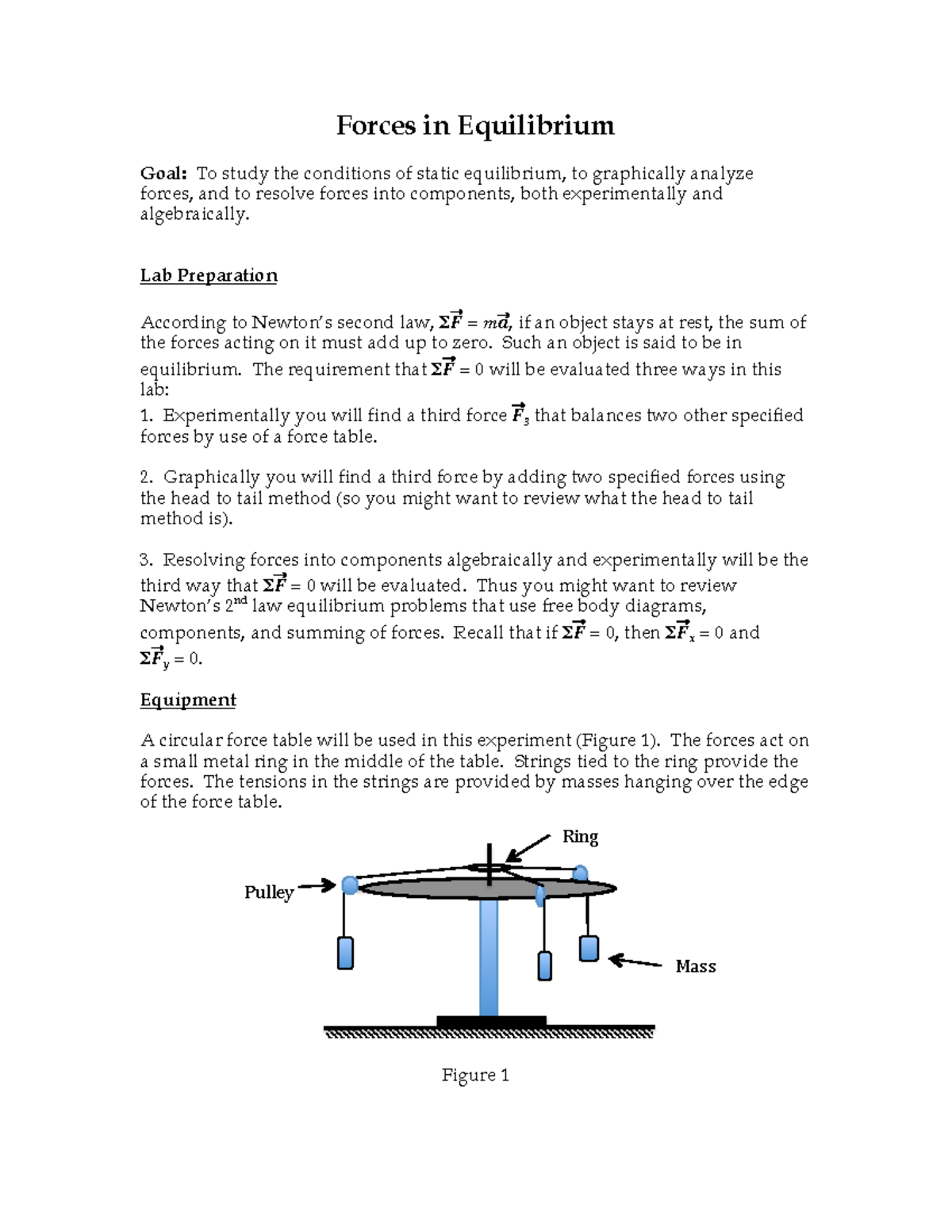 Lab 5 Forces in Equilibrium - Forces in Equilibrium Goal: To study the ...