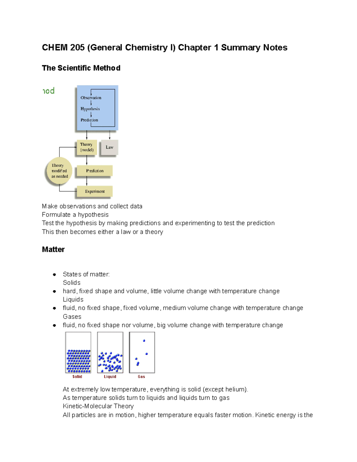 CHEM 205 - Chapter 1 Summary Notes - CHEM 205 (General Chemistry I ...
