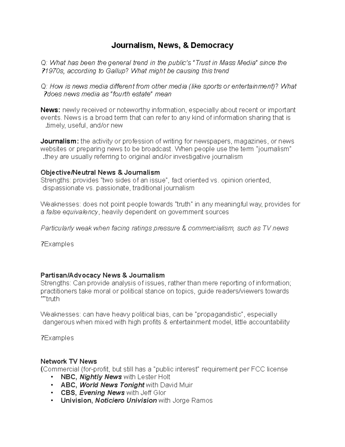 Journalism News notes for students - Journalism, News, & Democracy Q ...