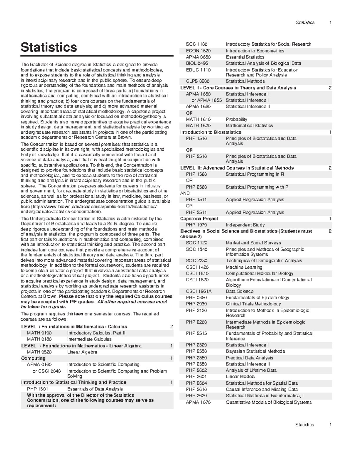 Stat - stat - Statistics 1 Statistics The Bachelor of Science degree in ...