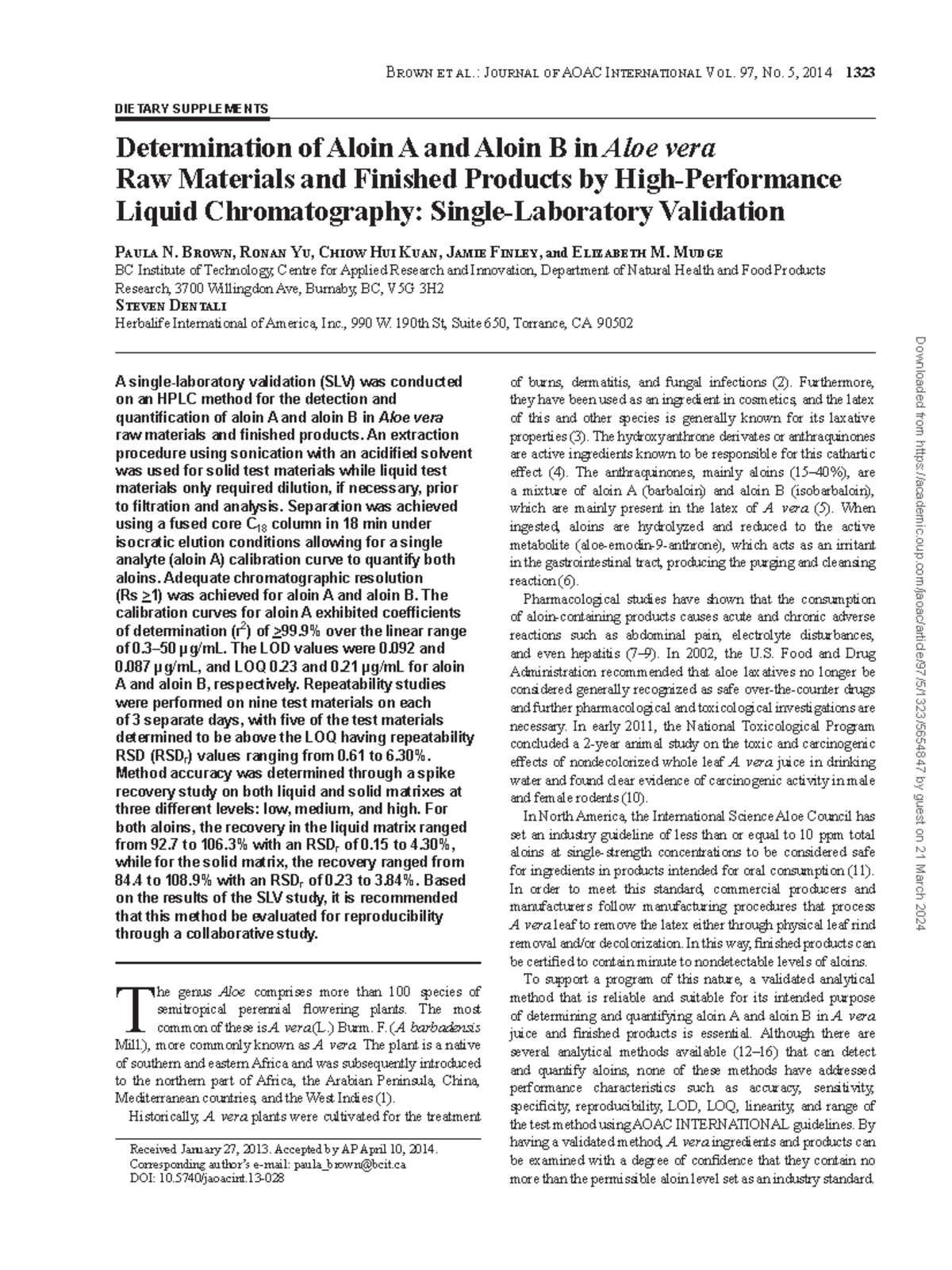 mxsfdddffrrwrwg - Determination of Aloin A and Aloin B in Aloe vera Raw ...