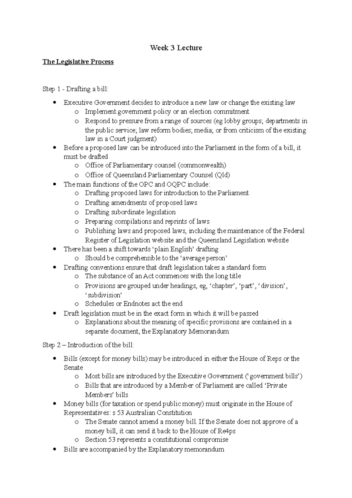 Week 3 Lecture Notes - Week 3 Lecture The Legislative Process Step 1 ...