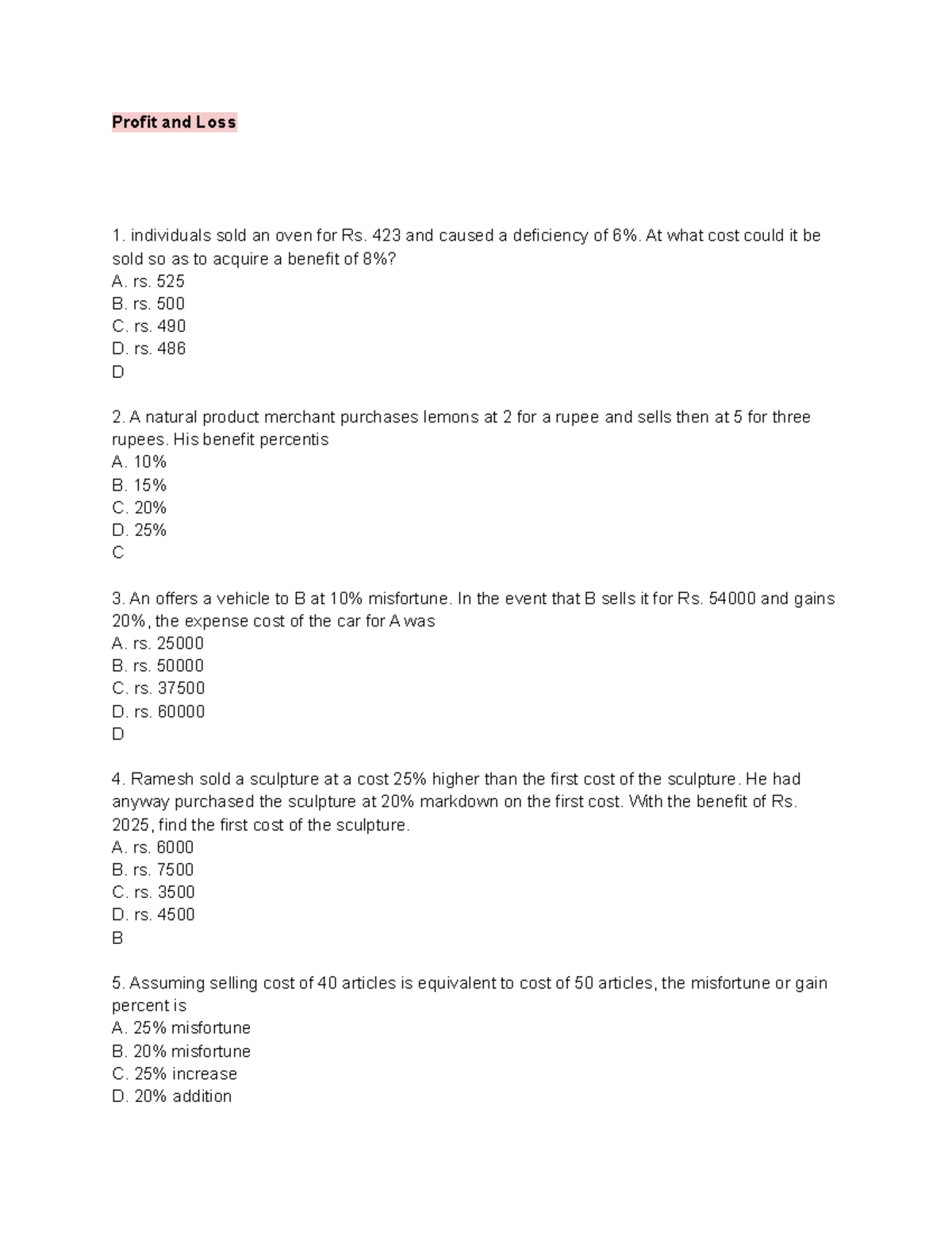 Unit 5 Profit and Loss - This are my practice quizzes for Business ...