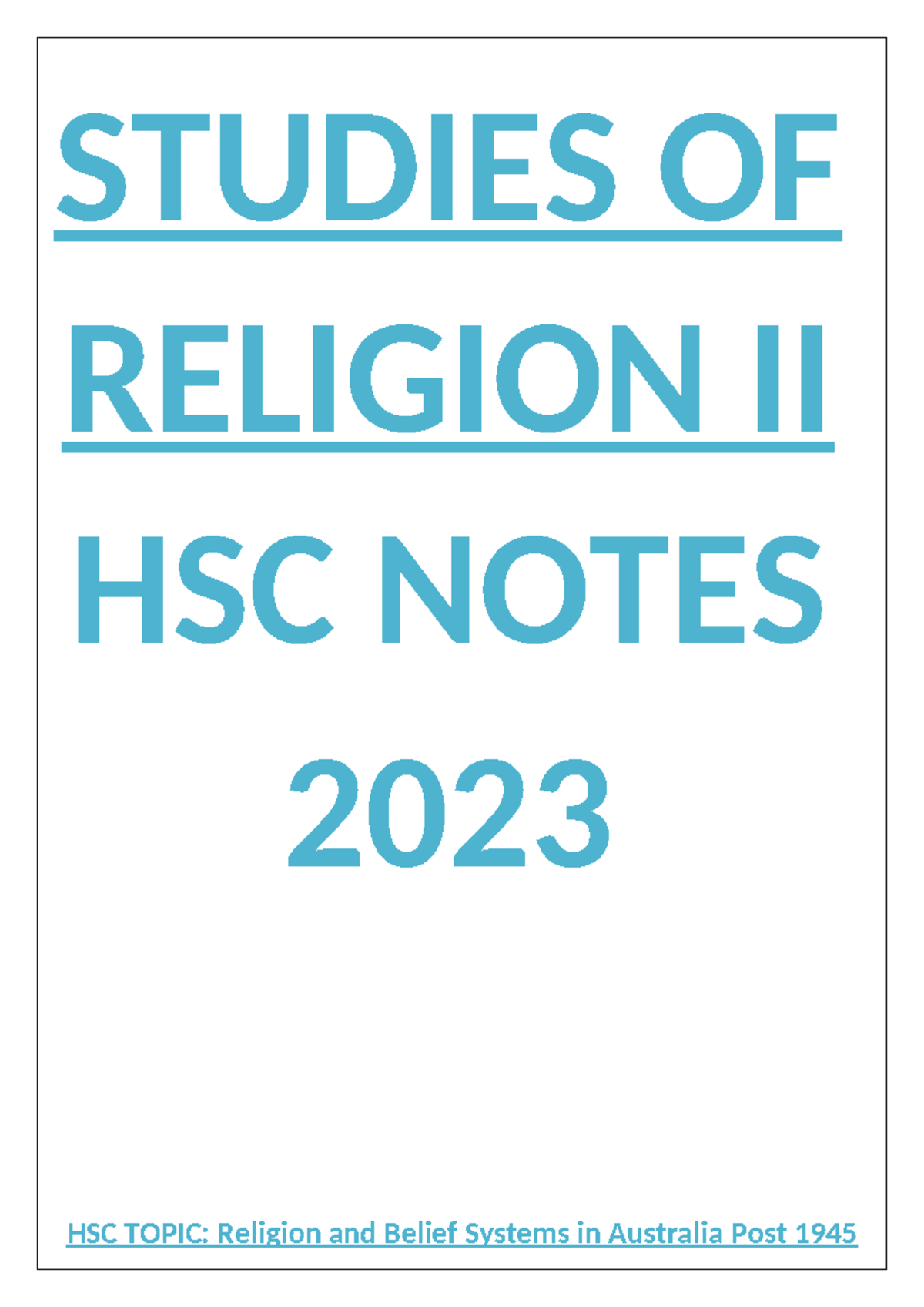HSC SOR II Notes - HSC TOPIC: Religion and Belief Systems in Australia ...