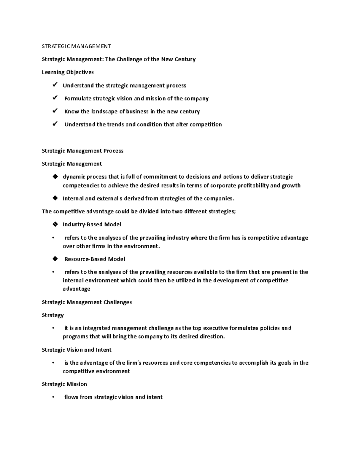 Strategic Management Note - STRATEGIC MANAGEMENT Strategic Management ...