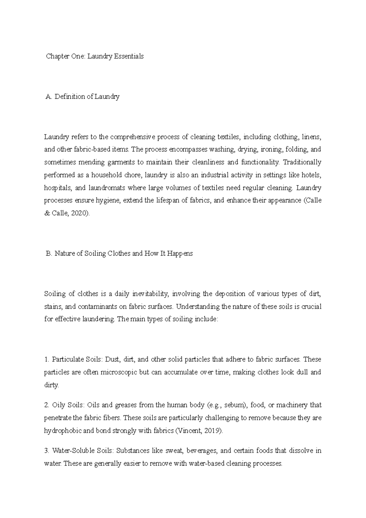 Laundry File 1 - Chapter One: Laundry Essentials A. Definition of ...