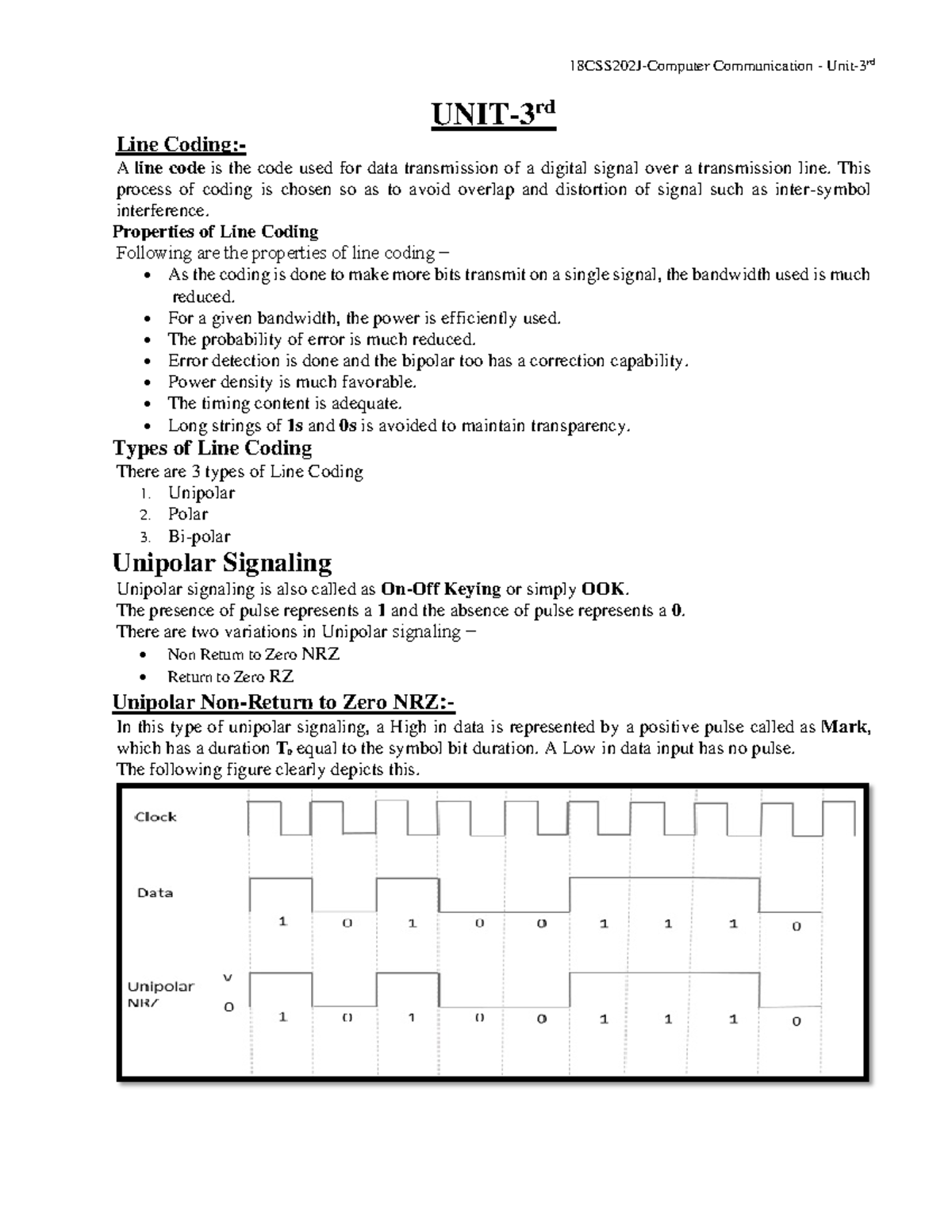 UNIT-3 - Very good and Helpful Notes - UNIT- rd Line Coding:- A line ...