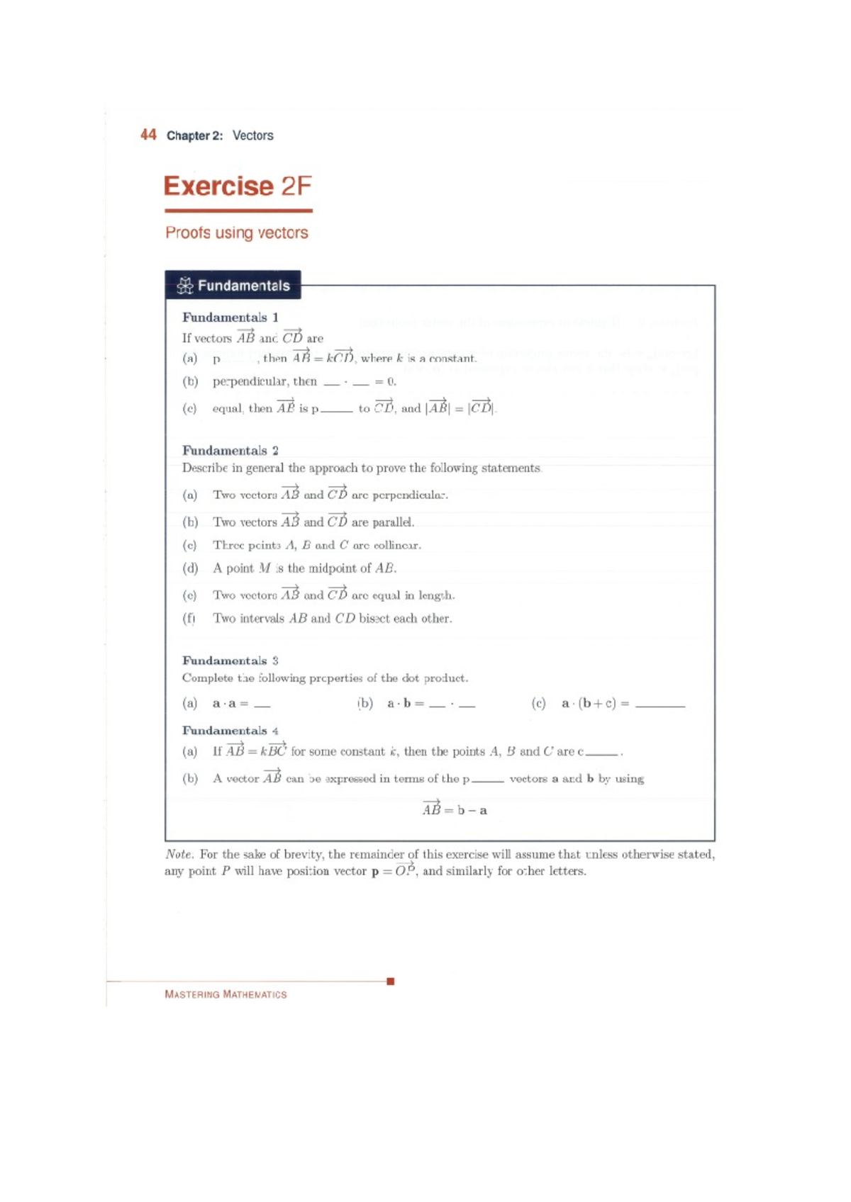 Proof using vectors. Mastering Mathematics - 44 Chapter 2: Vectors ...