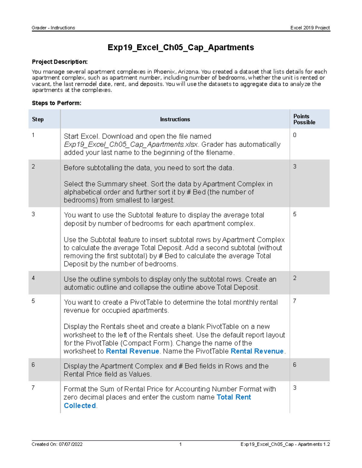 Exp19 Excel Ch05 Cap Apartments Instructions - Grader - Instructions Excel 2019 Project - Studocu