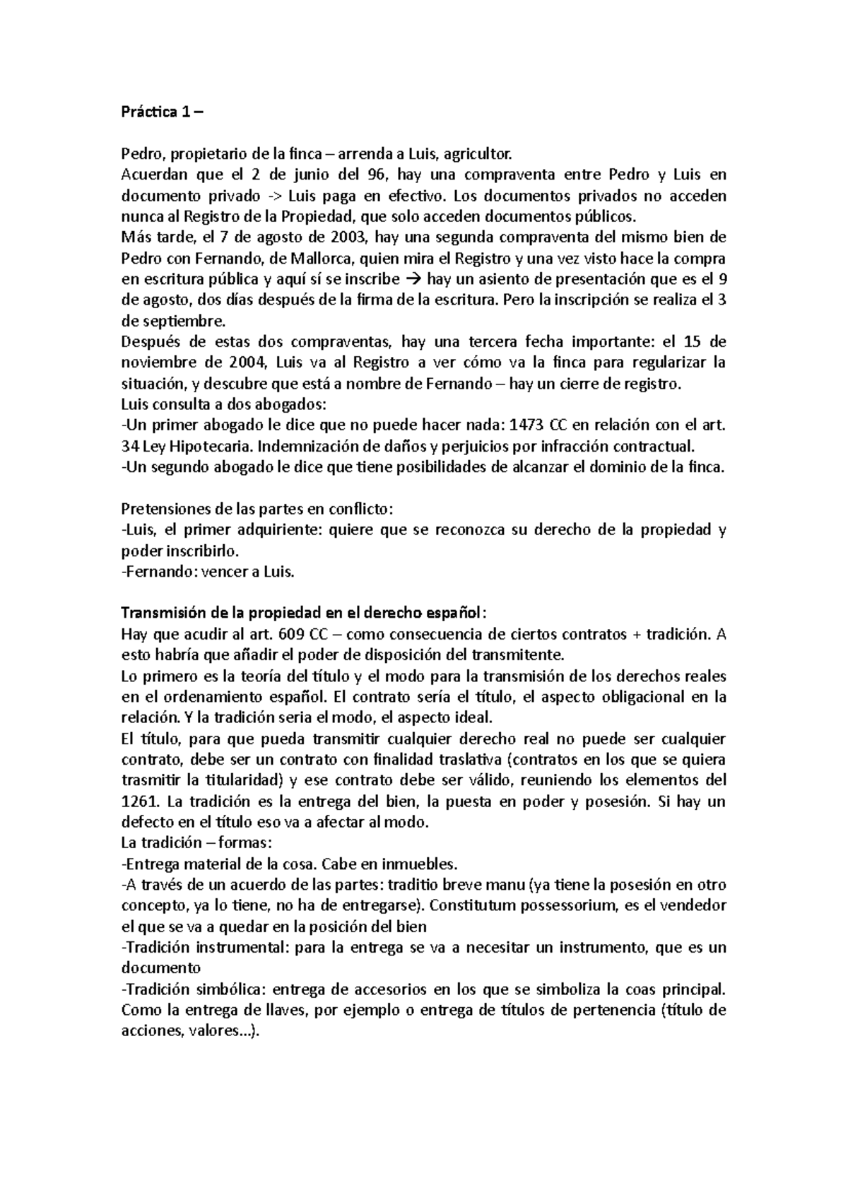 Práctica 1 – - Derechos reales - Práctica 1 – Pedro, propietario de la ...