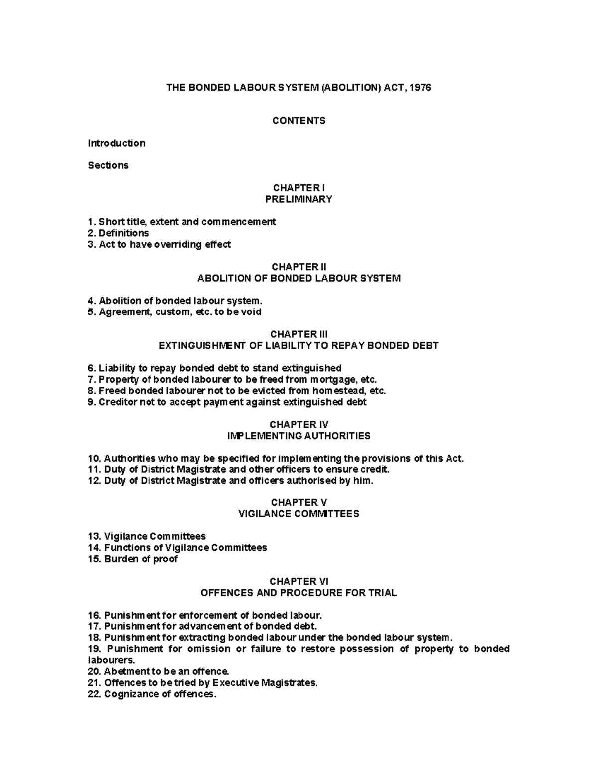 Bonded Labour System (Abolition) Act 1976 and Rules - THE BONDED LABOUR ...