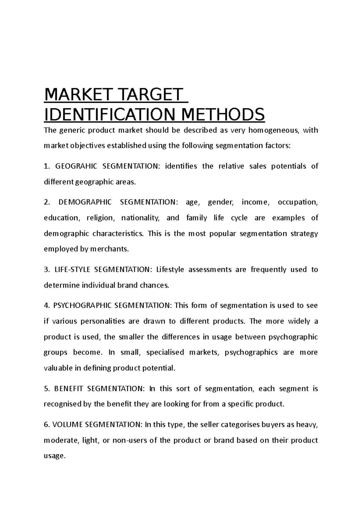 Market Target Identification Methods - MARKET TARGET IDENTIFICATION ...