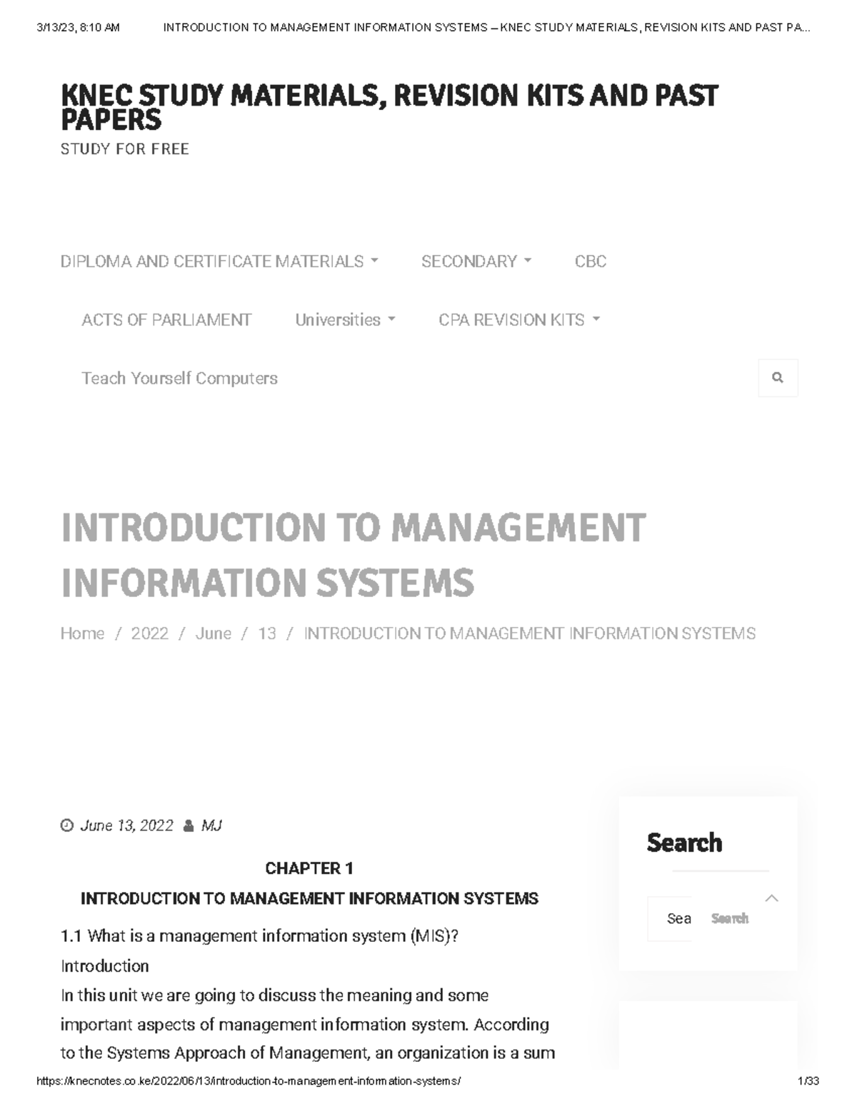Introduction TO Management Information Systems – KNEC Study Materials ...
