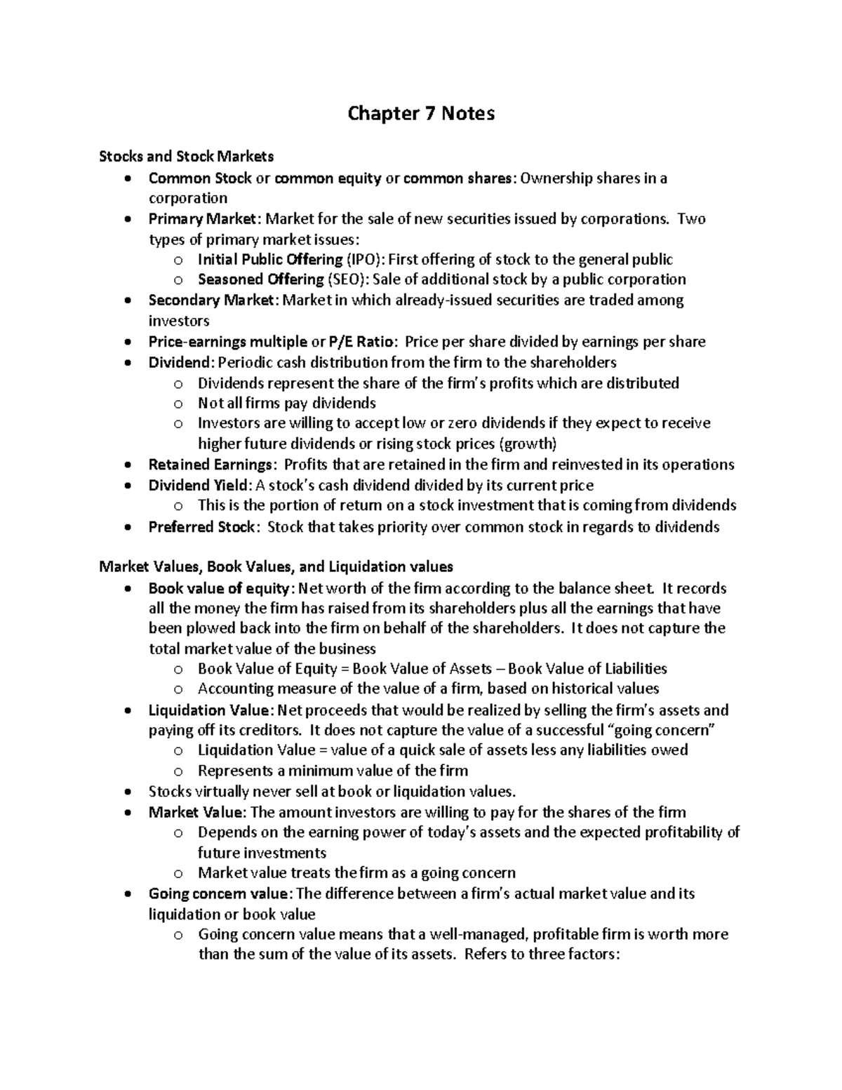 Chapter 7 Notes - fin 2000 - U of G - Studocu