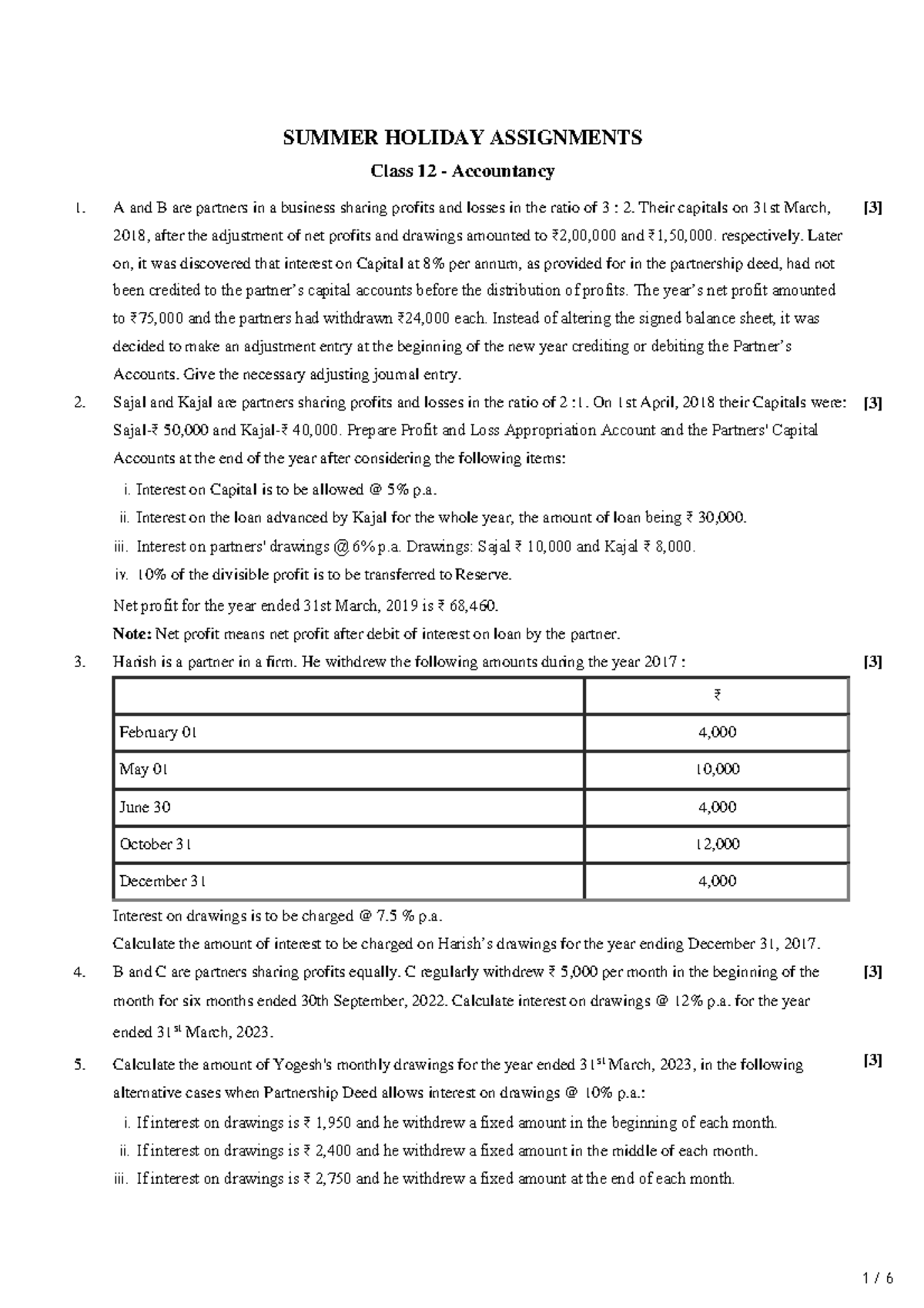 Accountancy Assignment FOR Holidays Class 12 - SUMMER HOLIDAY ...