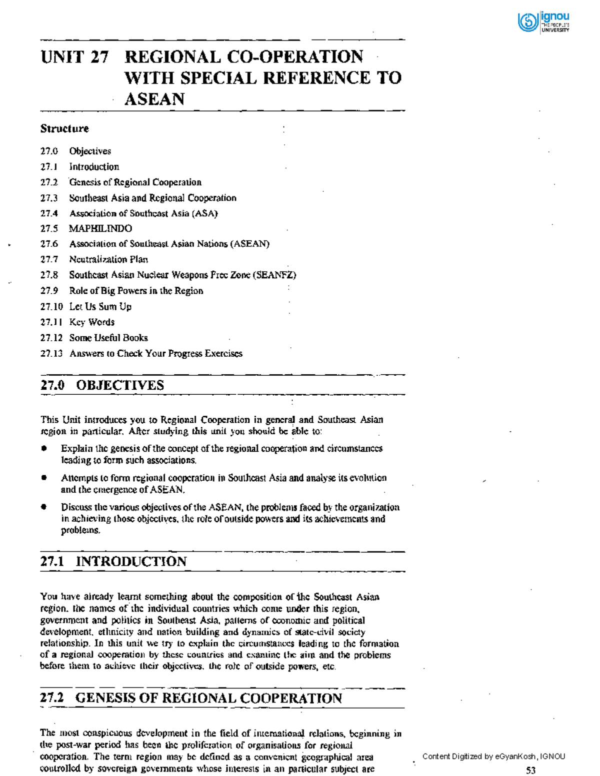 Unit-27 - Unit 27 - UNIT 27 REGIONAL CO-OPERATION WITH SPECLAL ...