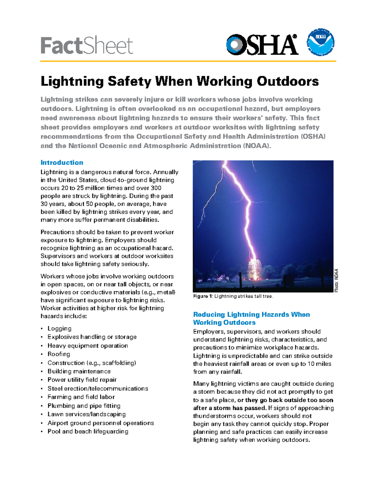 OSHA3863 - OSHA - Lightning Safety When Working Outdoors Lightning ...