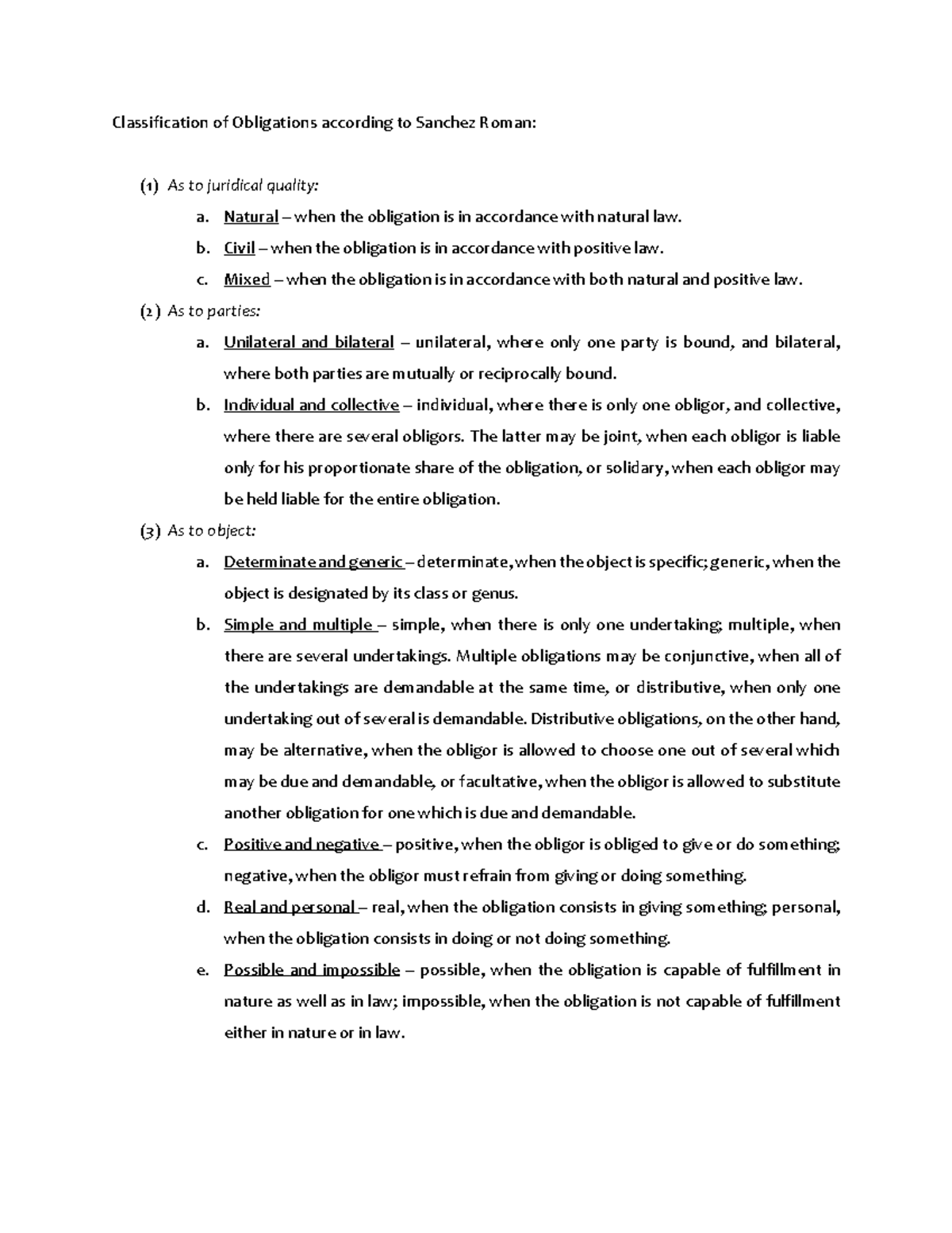 Classifications - Natural – when the obligation is in accordance with ...