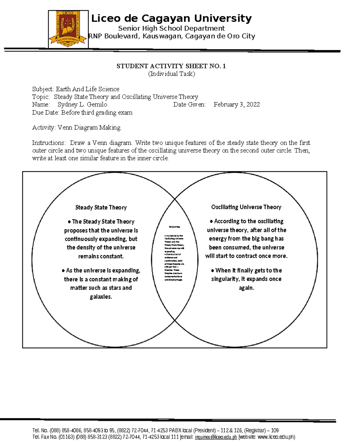 Activity No. 1 - Venn Diagram Making - Liceo de Cagayan University ...