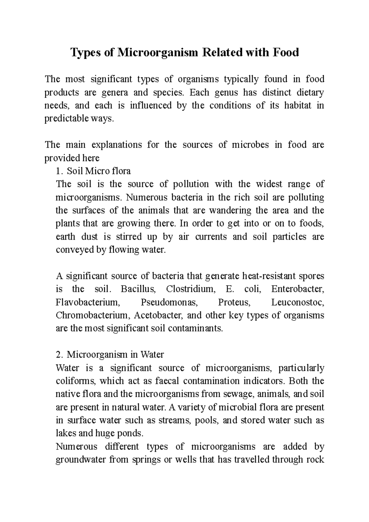 Types of Microorganism Related with Food - Each genus has distinct ...