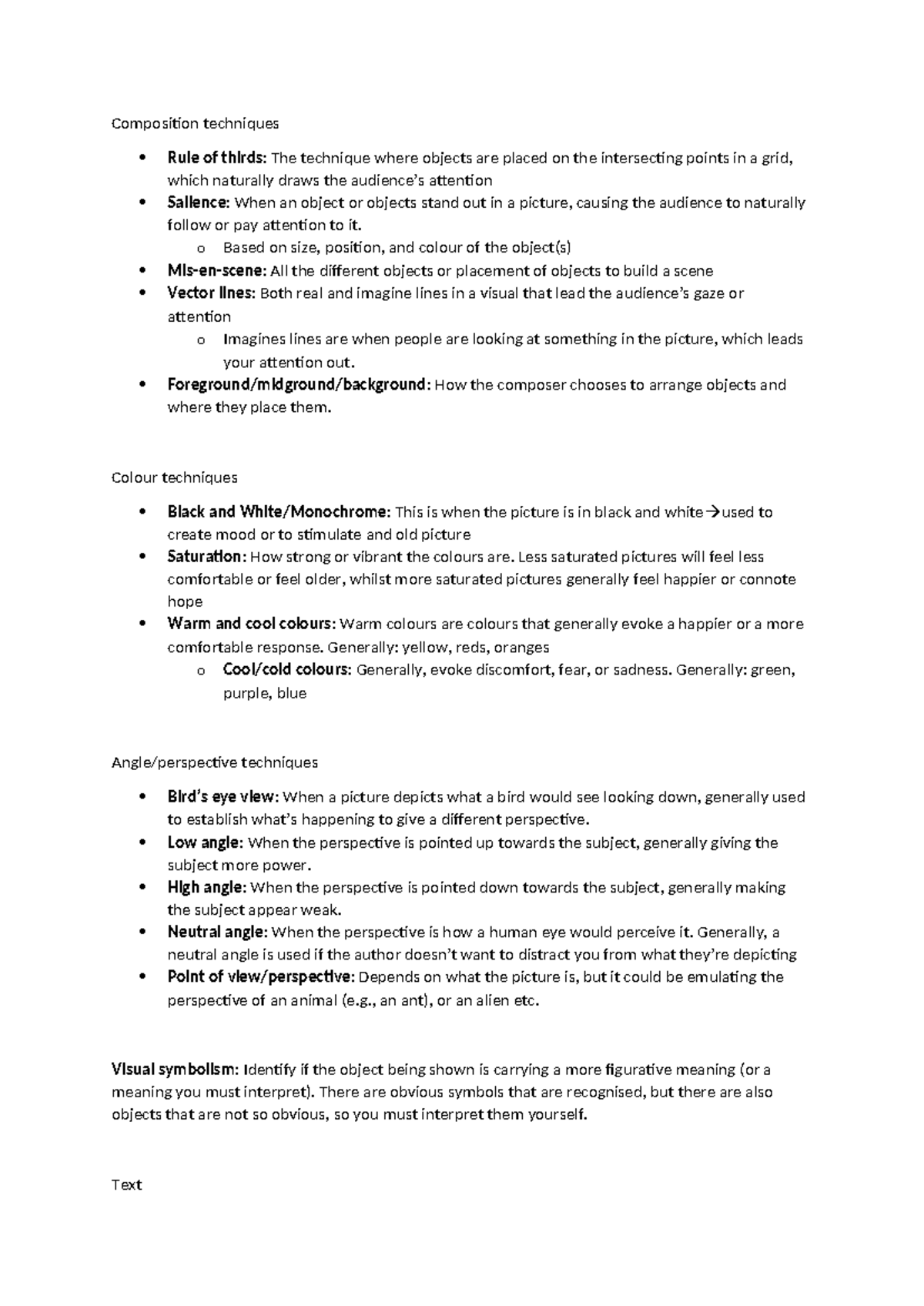 Visual techniques - Composition techniques Rule of thirds: The ...