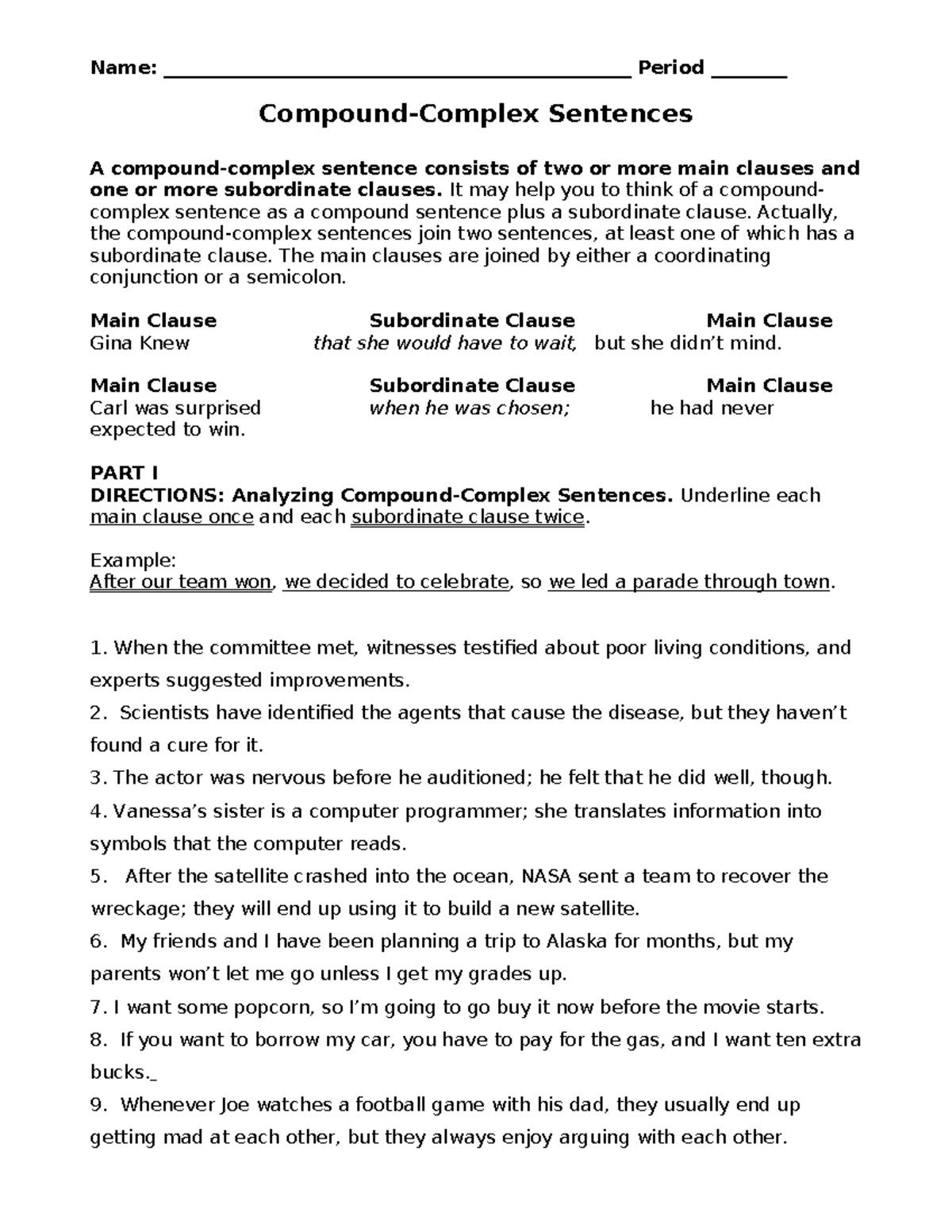 Compound-Complex Sentences - Name ...