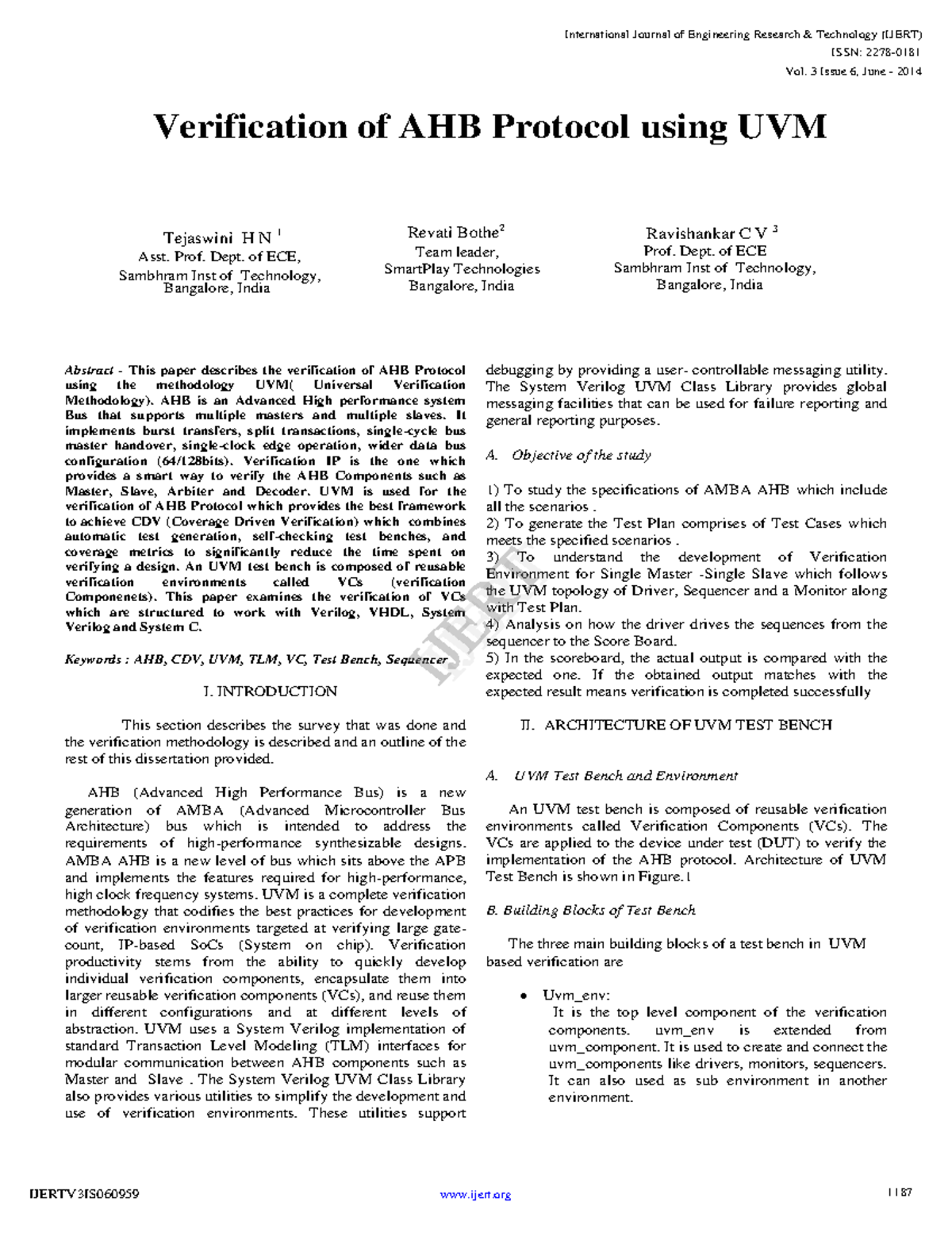 Verification of ahb protocol using uvm Ijertv 3IS060959 - Verification of AHB Protocol using UVM ...