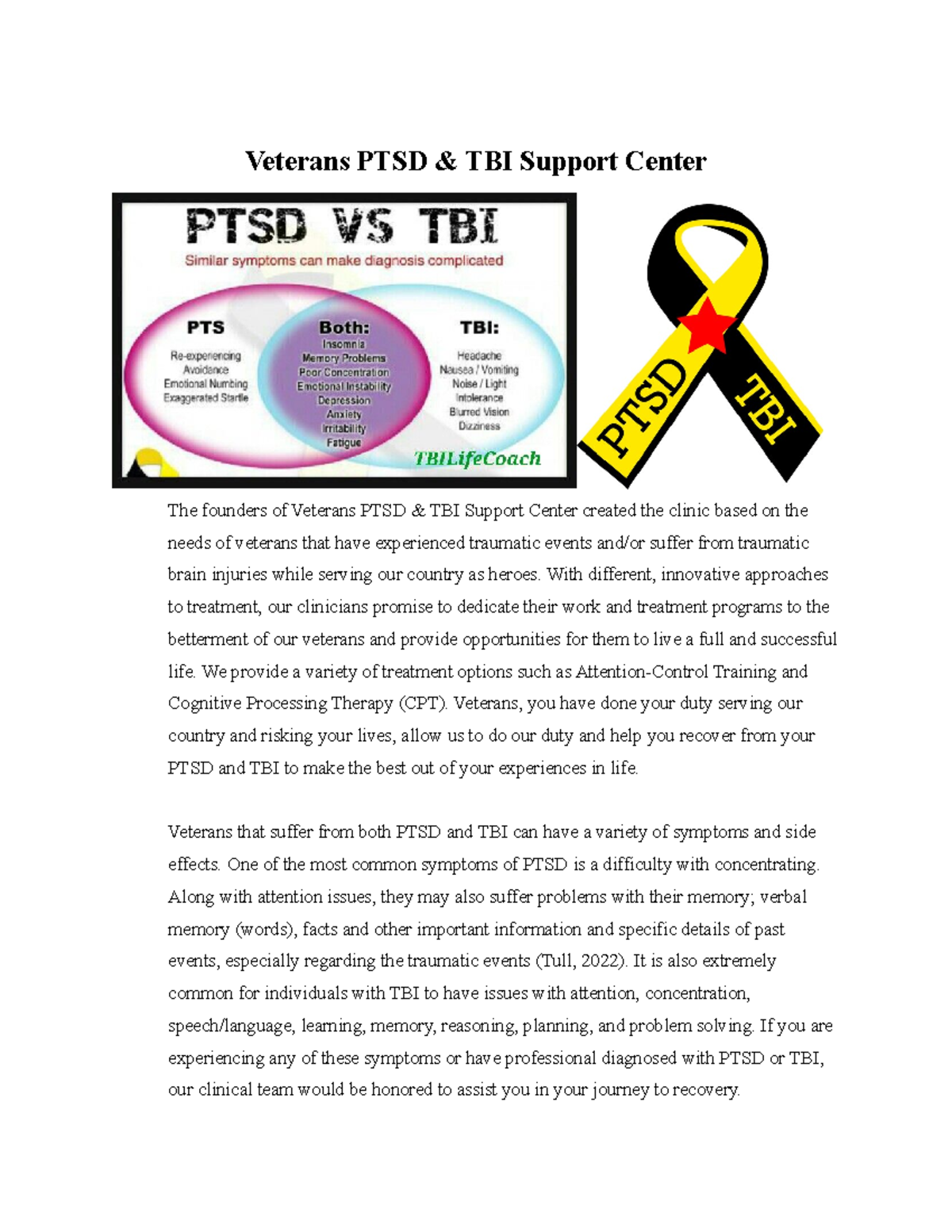 Project One - Veterans PTSD & TBI Support Center The founders of ...