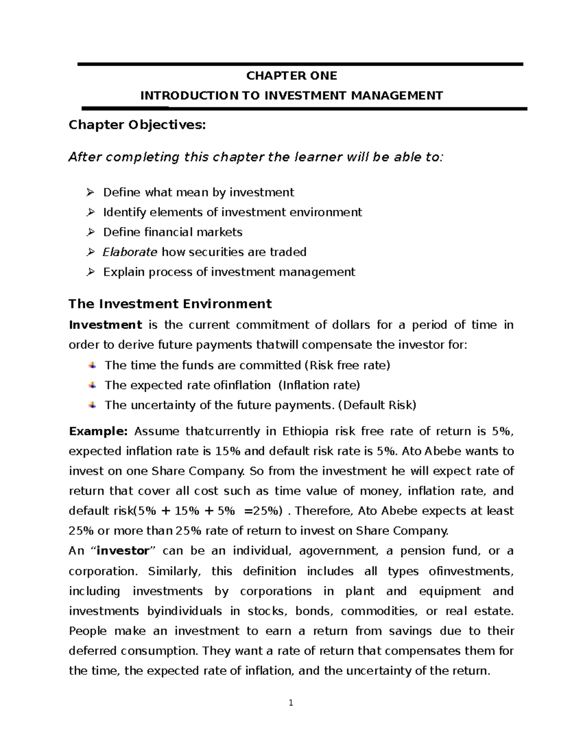 Investment Chapter 1 - it Is a Very Nice Note - CHAPTER ONE ...