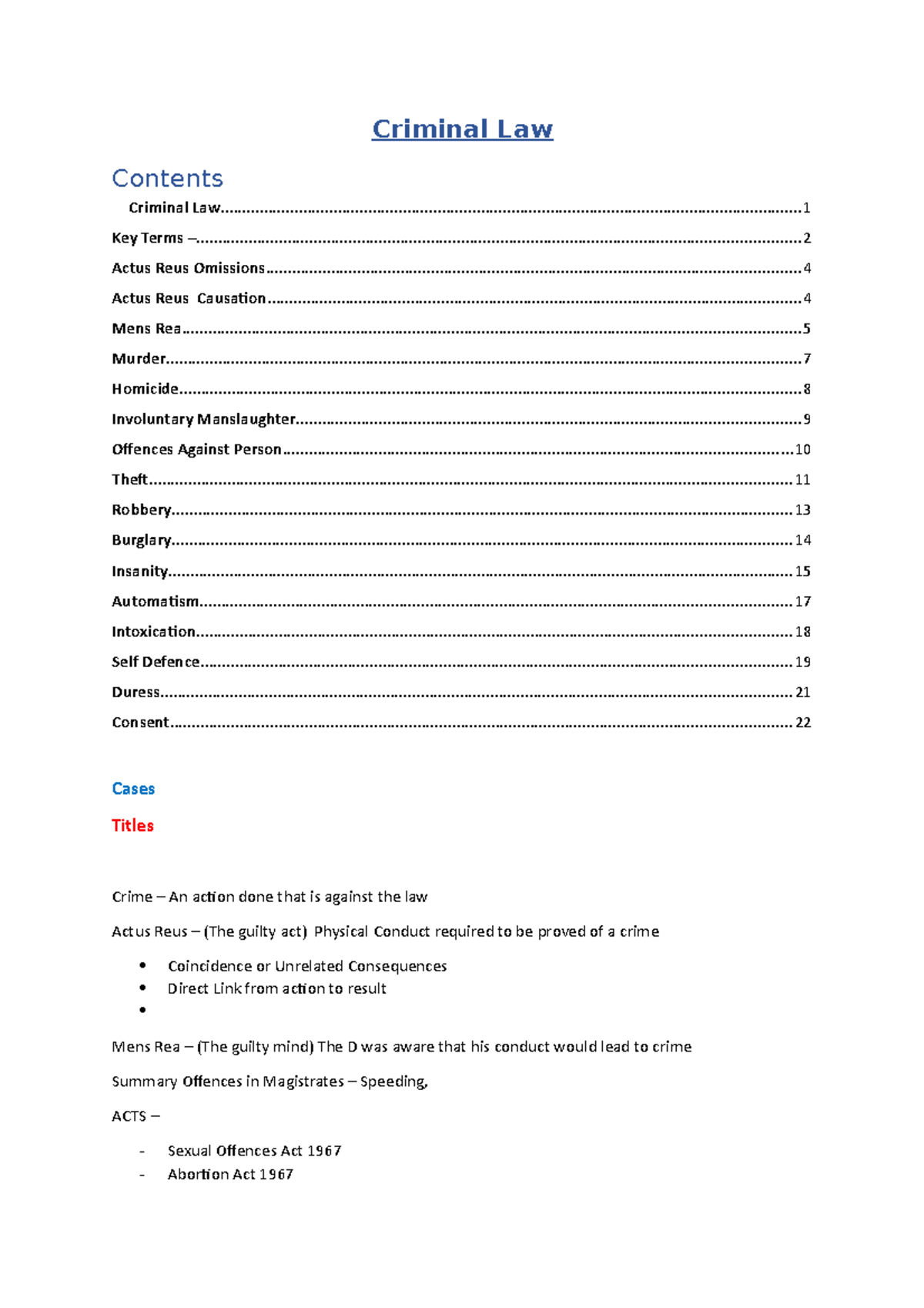 Criminal Law - Criminal Law Contents Criminal - Studocu