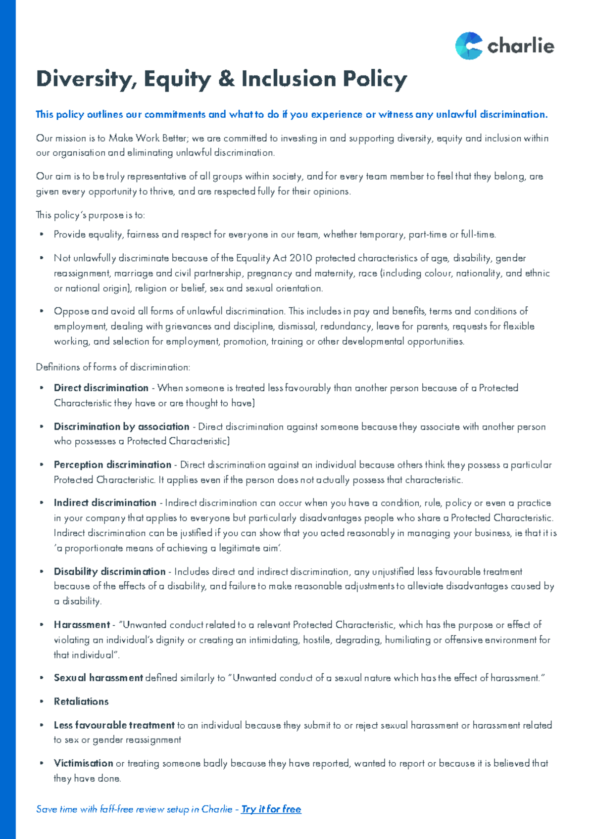 Diversity and Inclusion policy document example - Diversity, Equity & Inclusion Policy This ...