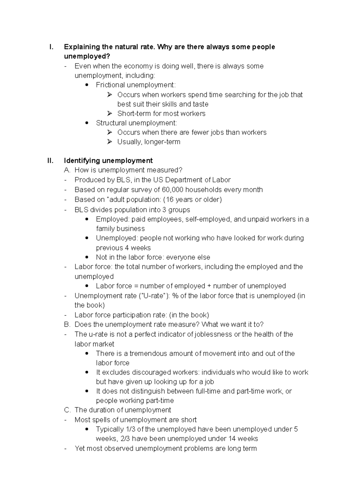 Unemployment - lecture notes - I. Explaining the natural rate. Why are ...