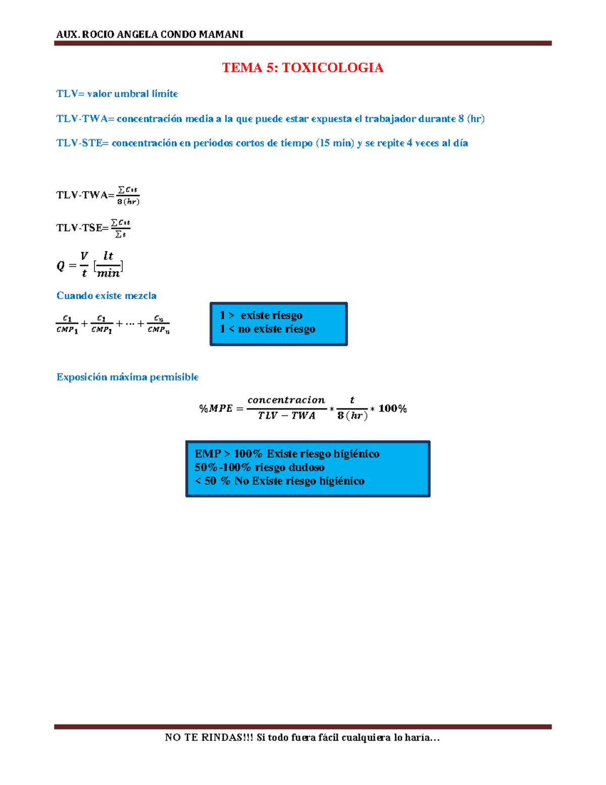 TEMA 4 Toxicologia - Lecture notes 4 - TEMA 5: TOXICOLOGIA TLV= valor ...