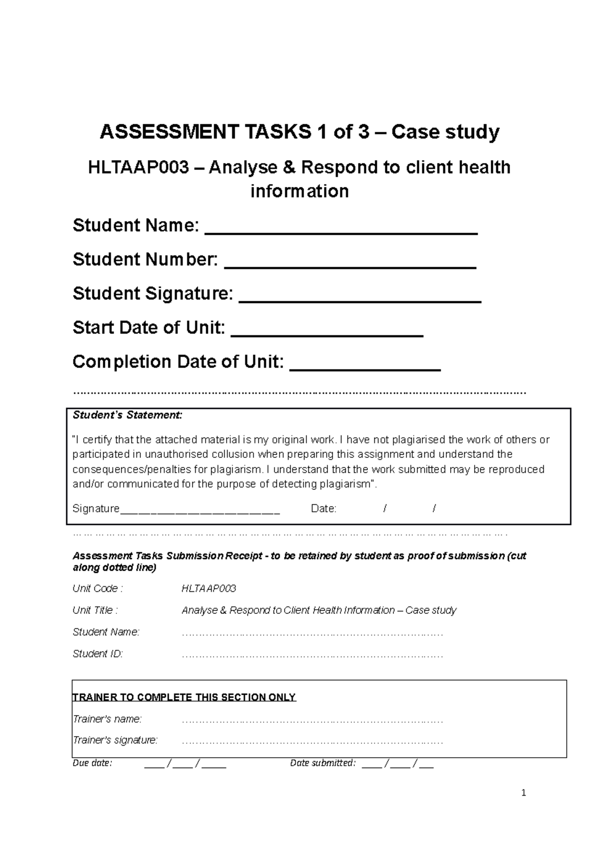 Hltaap 003 - Mr. Amdel (6) - ASSESSMENT TASKS 1 of 3 – Case study HLTAAP003 – Analyse & Respond ...