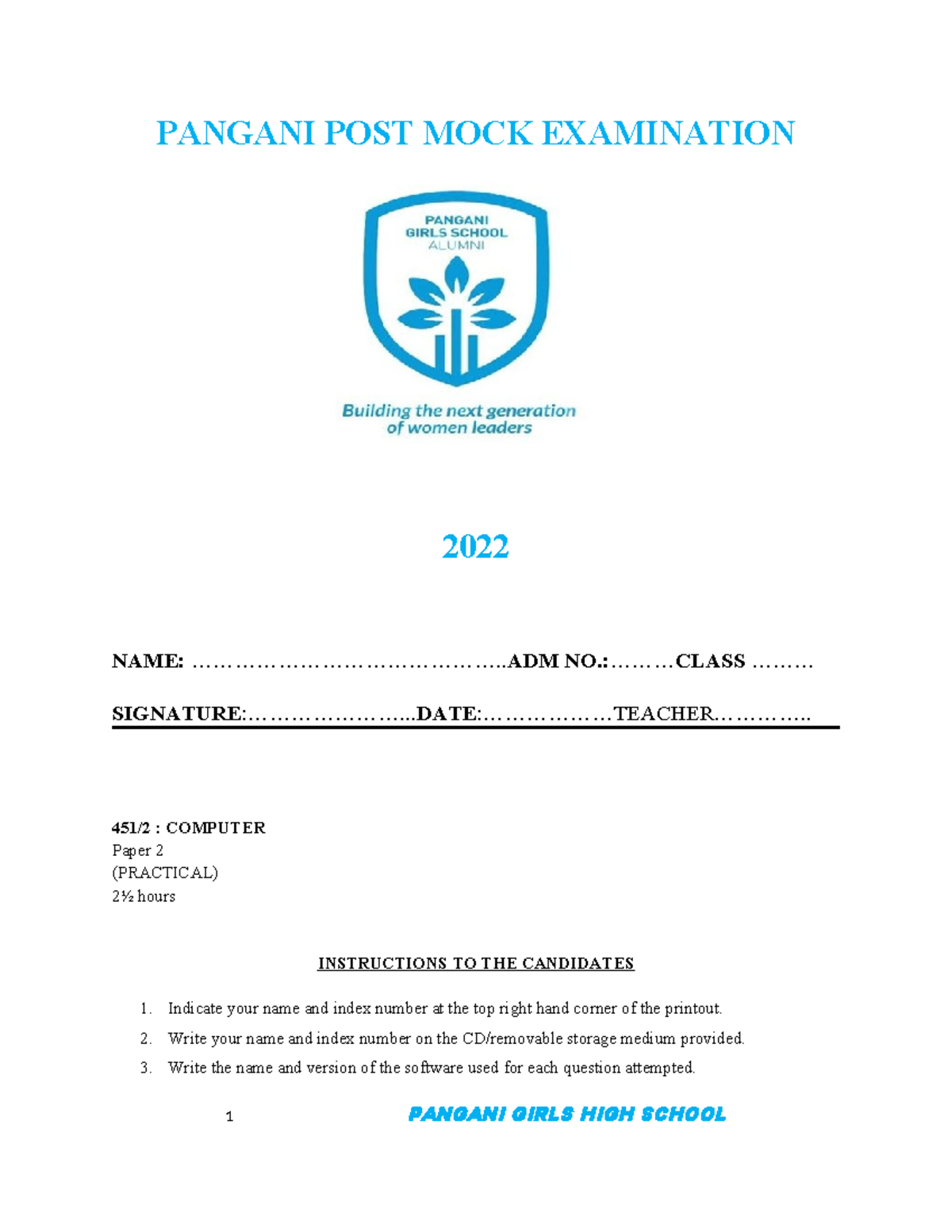 Computer Paper 2 - Copy - this is my work - PANGANI POST MOCK ...