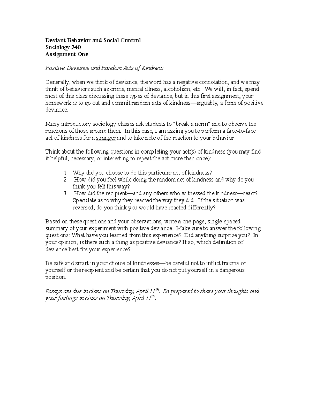 Positive deviance assignment spring 2019 - Deviant Behavior and Social ...