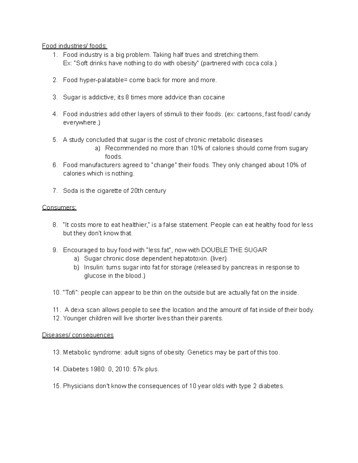 Film Notes KIN 202 - Documentary in class (Fed Up) - Food industries ...